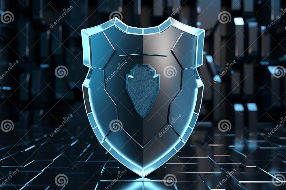 Futuristic Backdrop Frames 3D Defense Shield in Stunning Digital ...