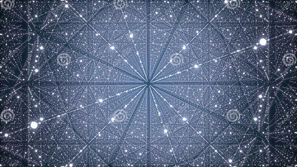 Futuristic Backdrop. Network Connection Structure Cyberspace with Moving Particles in the Galaxy ...