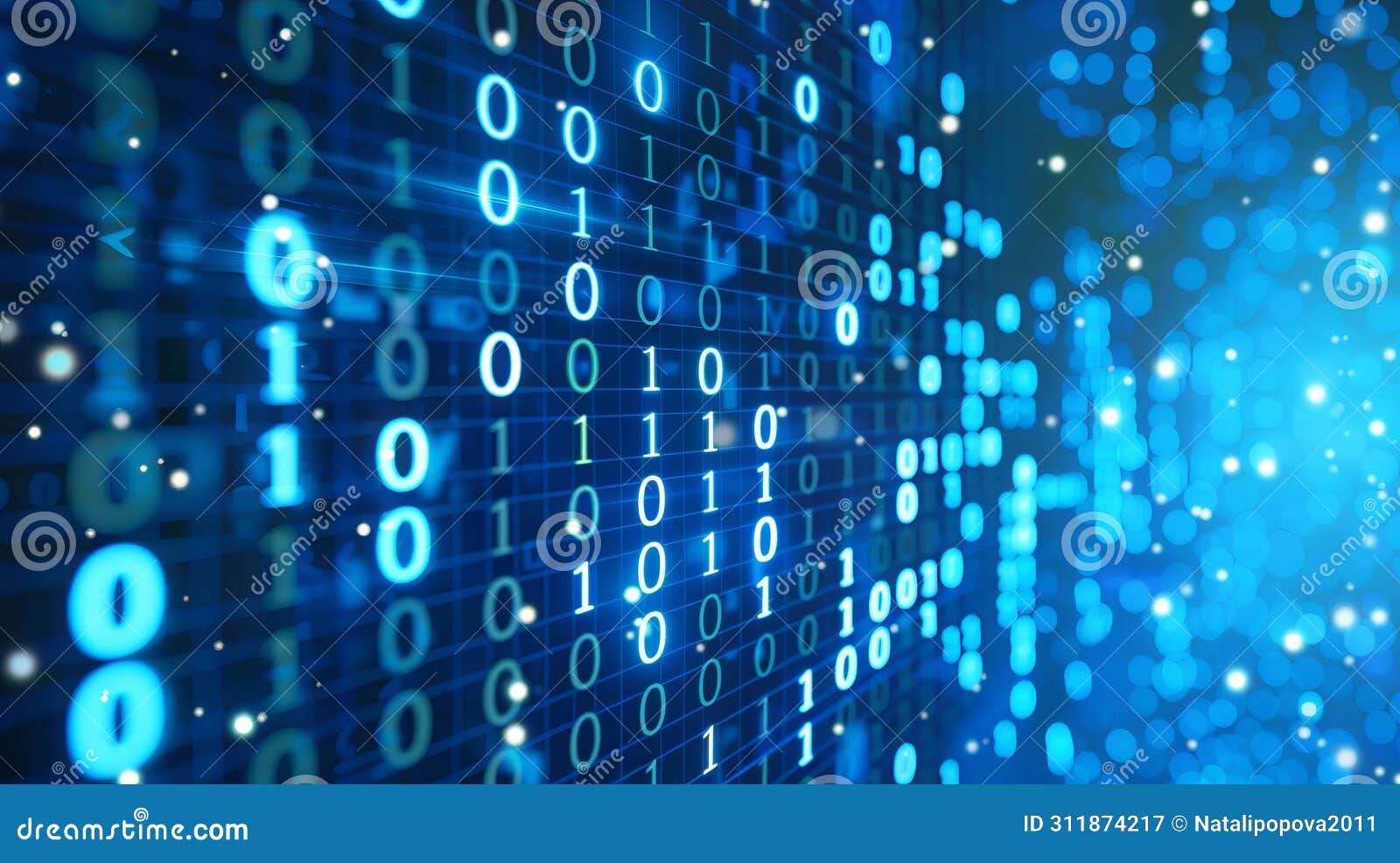 Futuristic Background with Digital Code and Moving Optical Light Trails ...