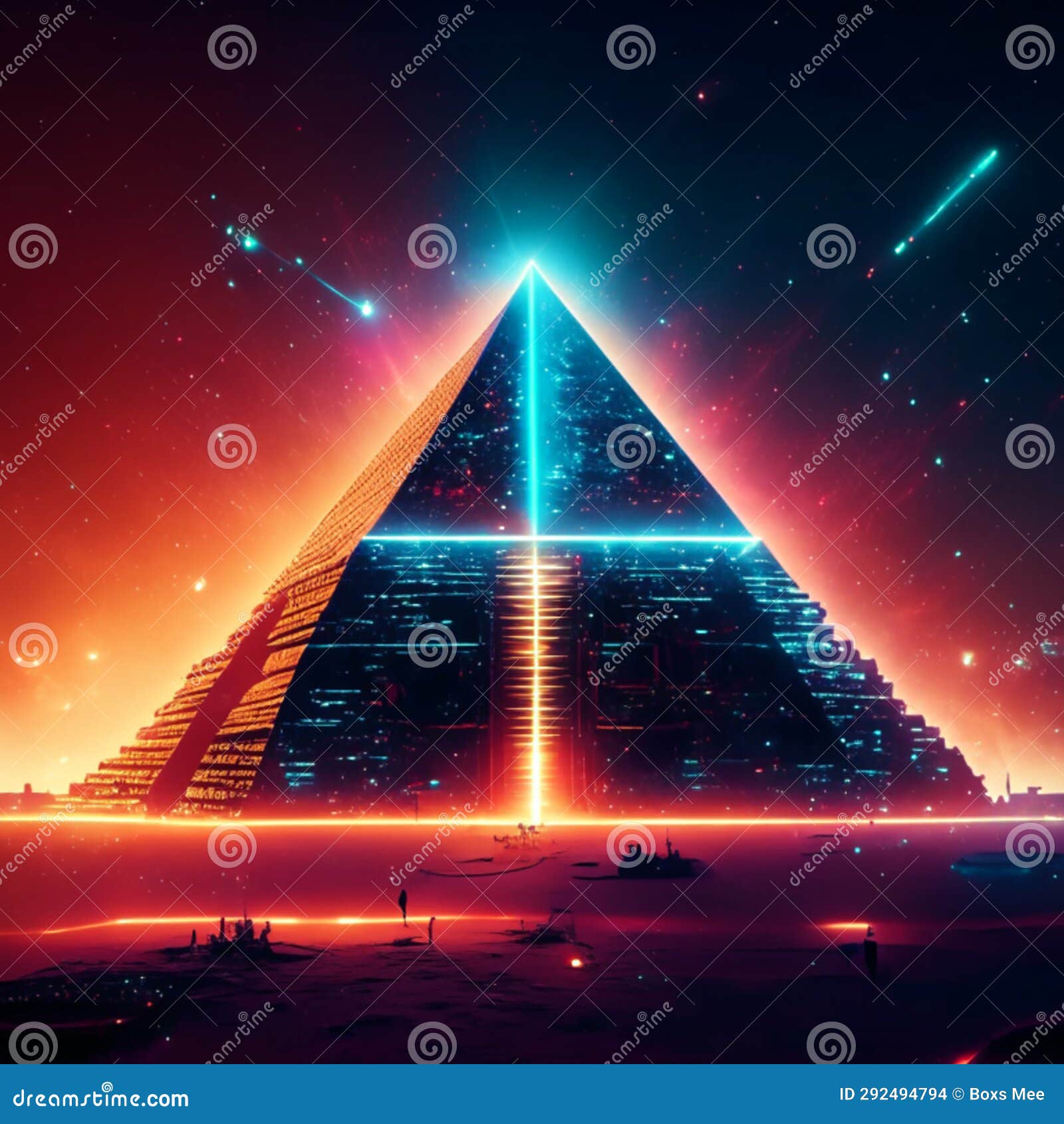 Futuristic Background with Pyramids and Neon Lights. 3d Rendering AI ...