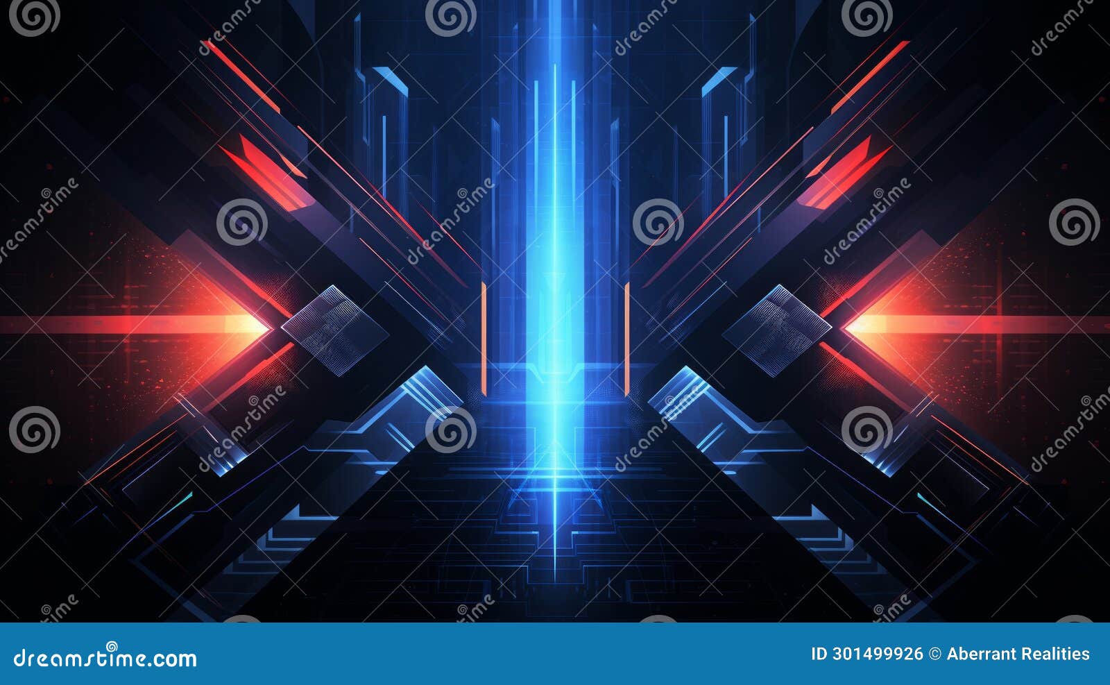 Futuristic Background with Red and Blue Lights Stock Illustration ...