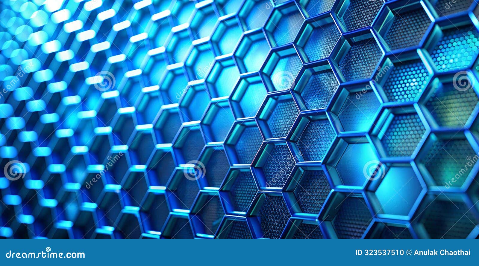 Futuristic Background of Technological Blue Grid of Hexagons Side View ...