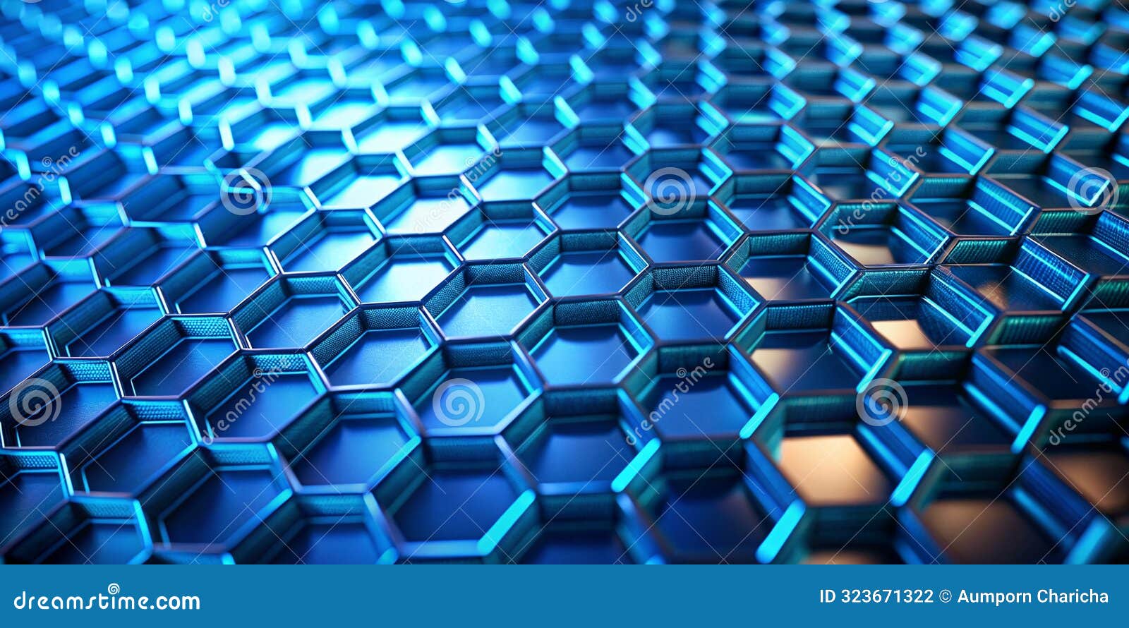 Futuristic Background of Technological Blue Grid of Hexagons Side View ...