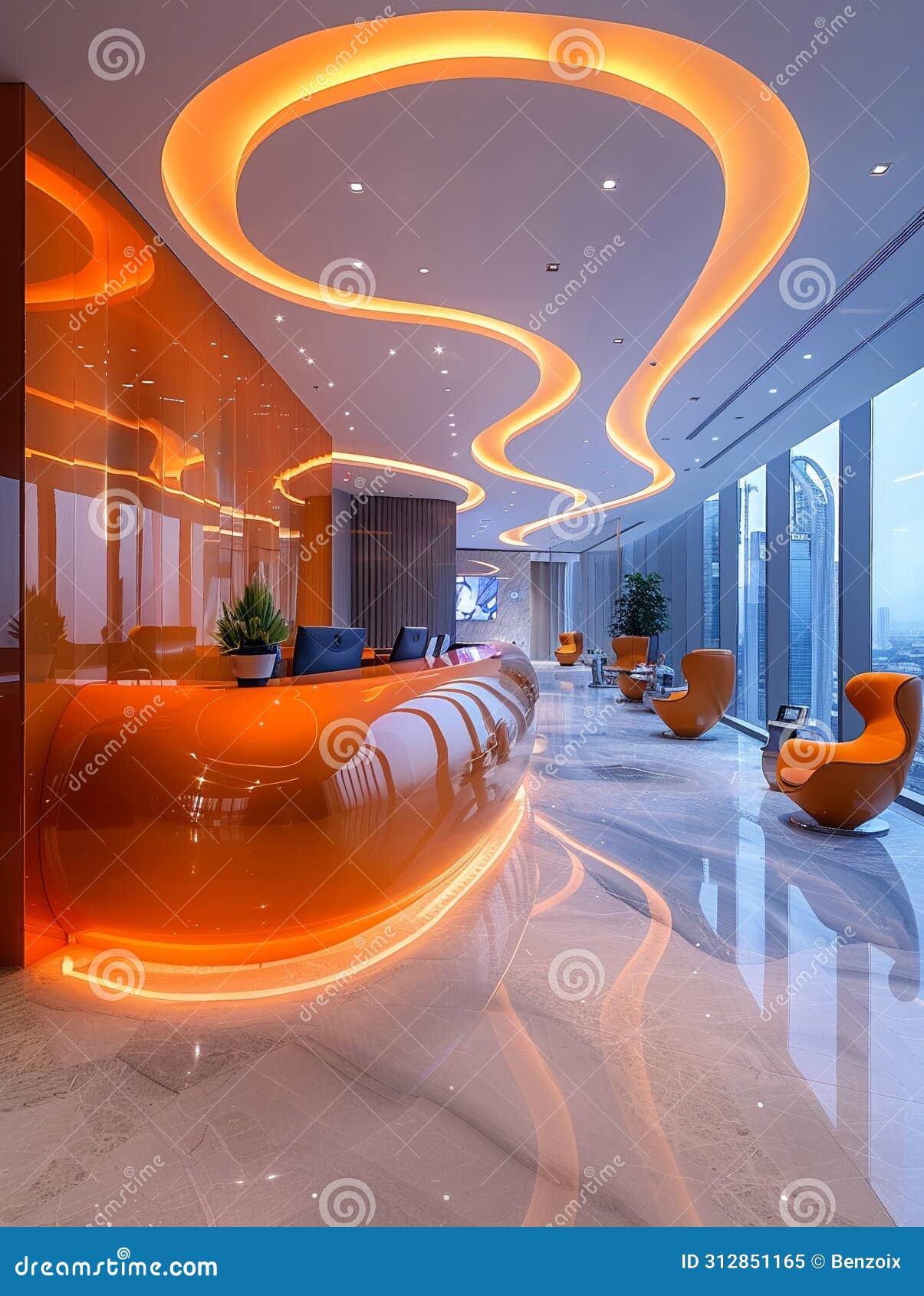 Futuristic Bank Lobby with Interactive Screens and Sleek Surfaces Stock ...