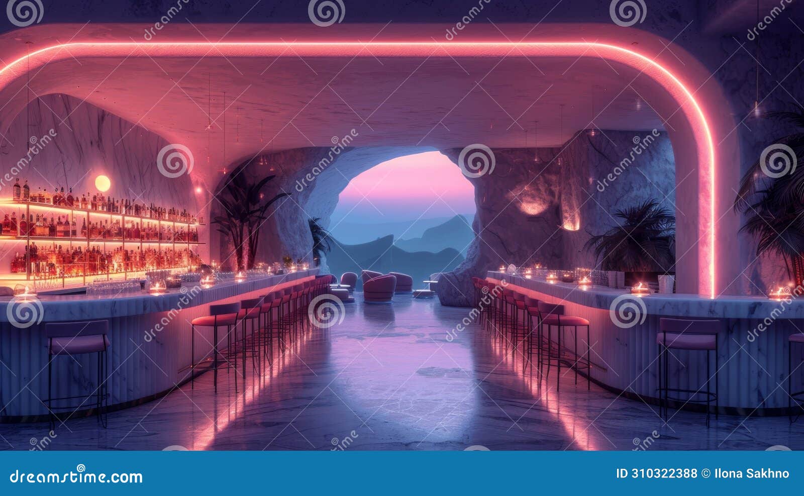 Futuristic Bar with Neon Light Elements Stock Illustration ...