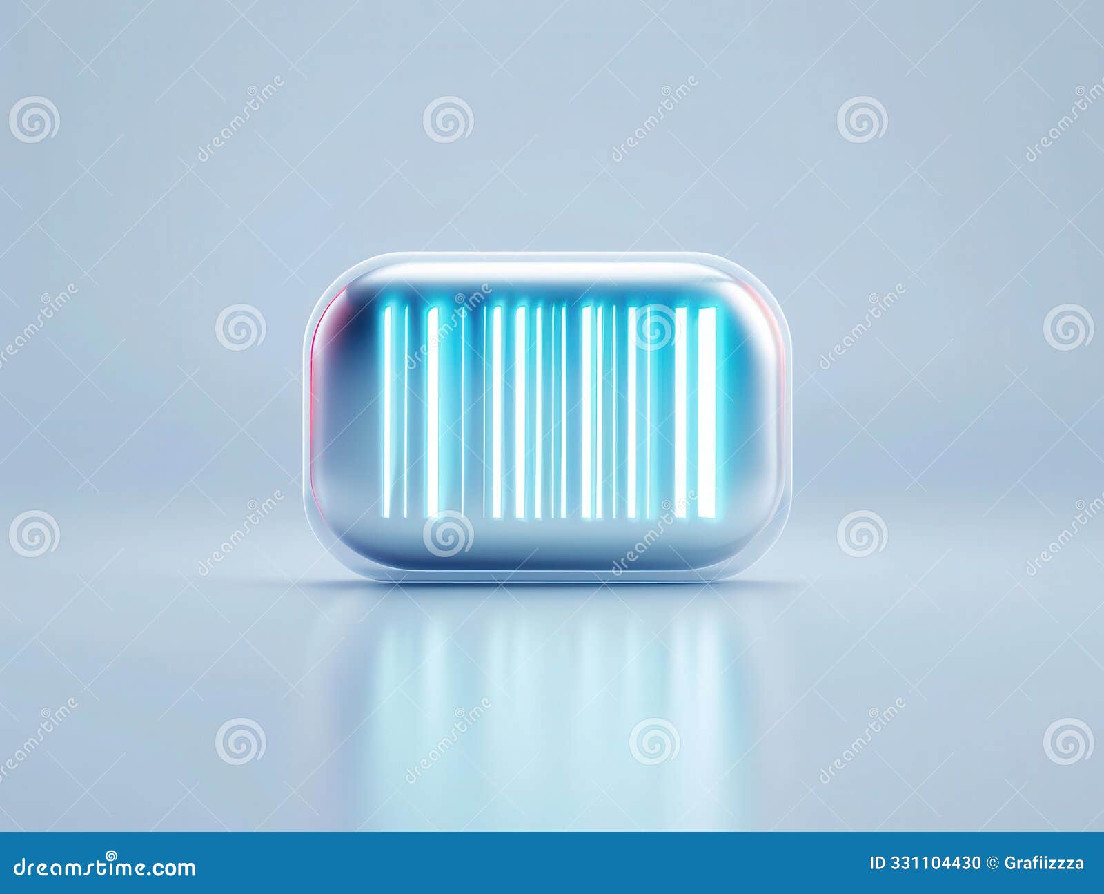 Futuristic Barcode Icon in Neon Blue Lighting on a Reflective Surface ...