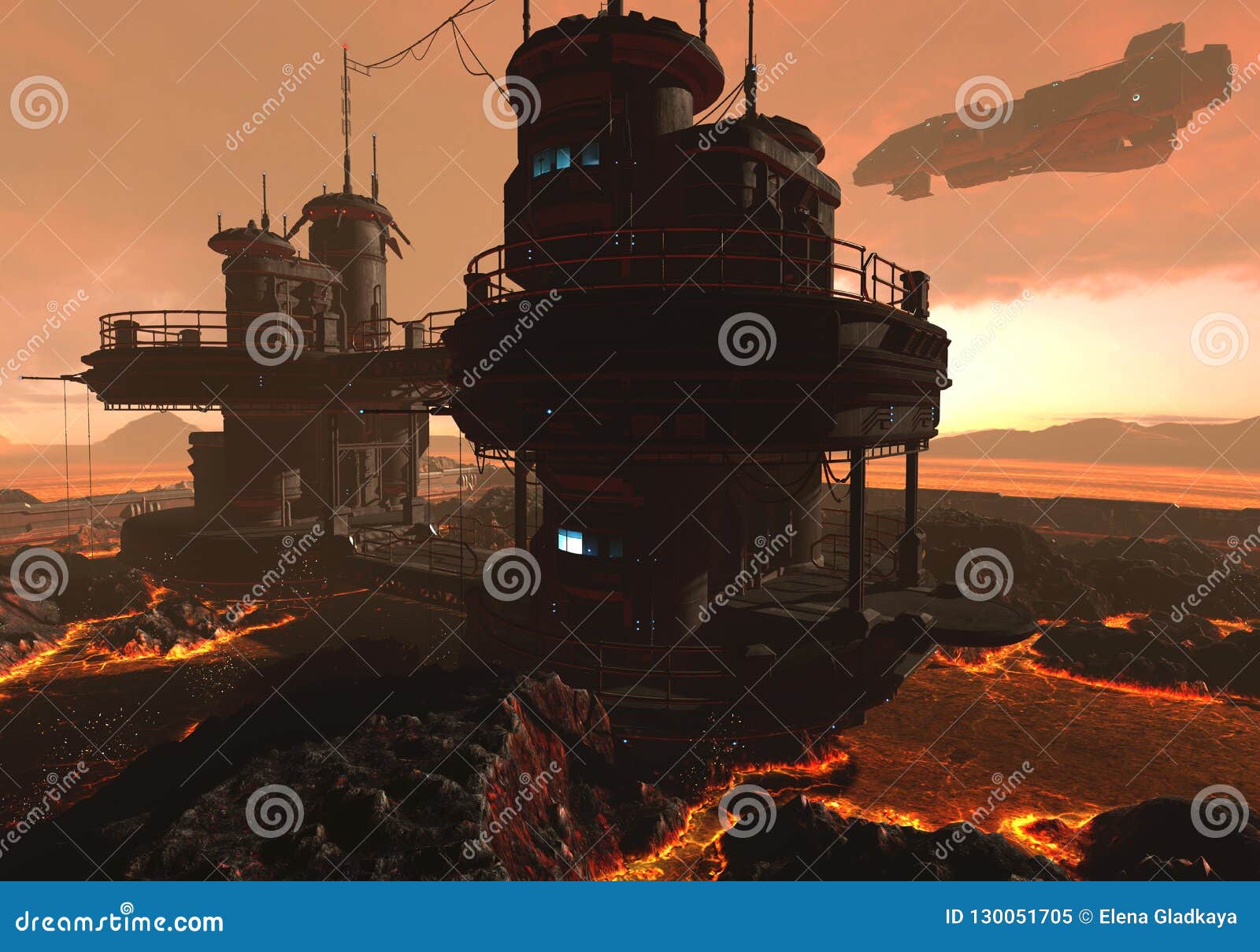 3D Illustration of a Futuristic Base on an Alien Planet Stock ...