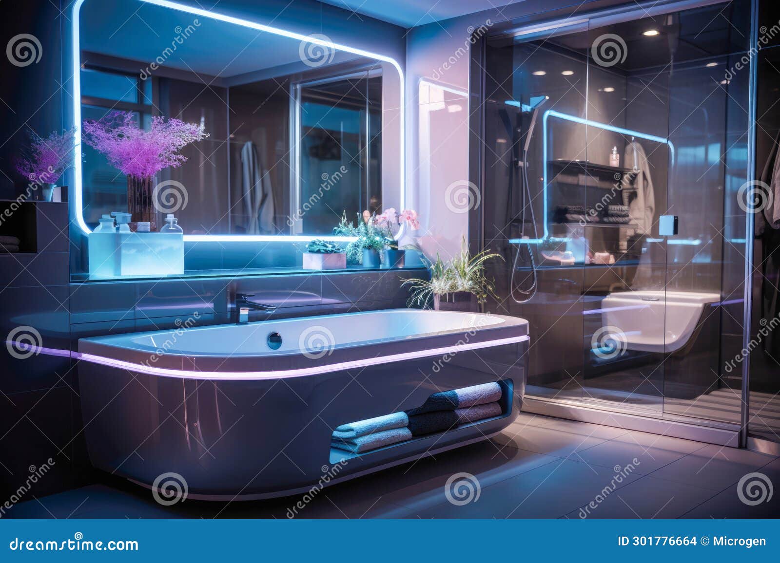 Futuristic Bathroom with a Smart Mirror Boasting Augmented Reality ...