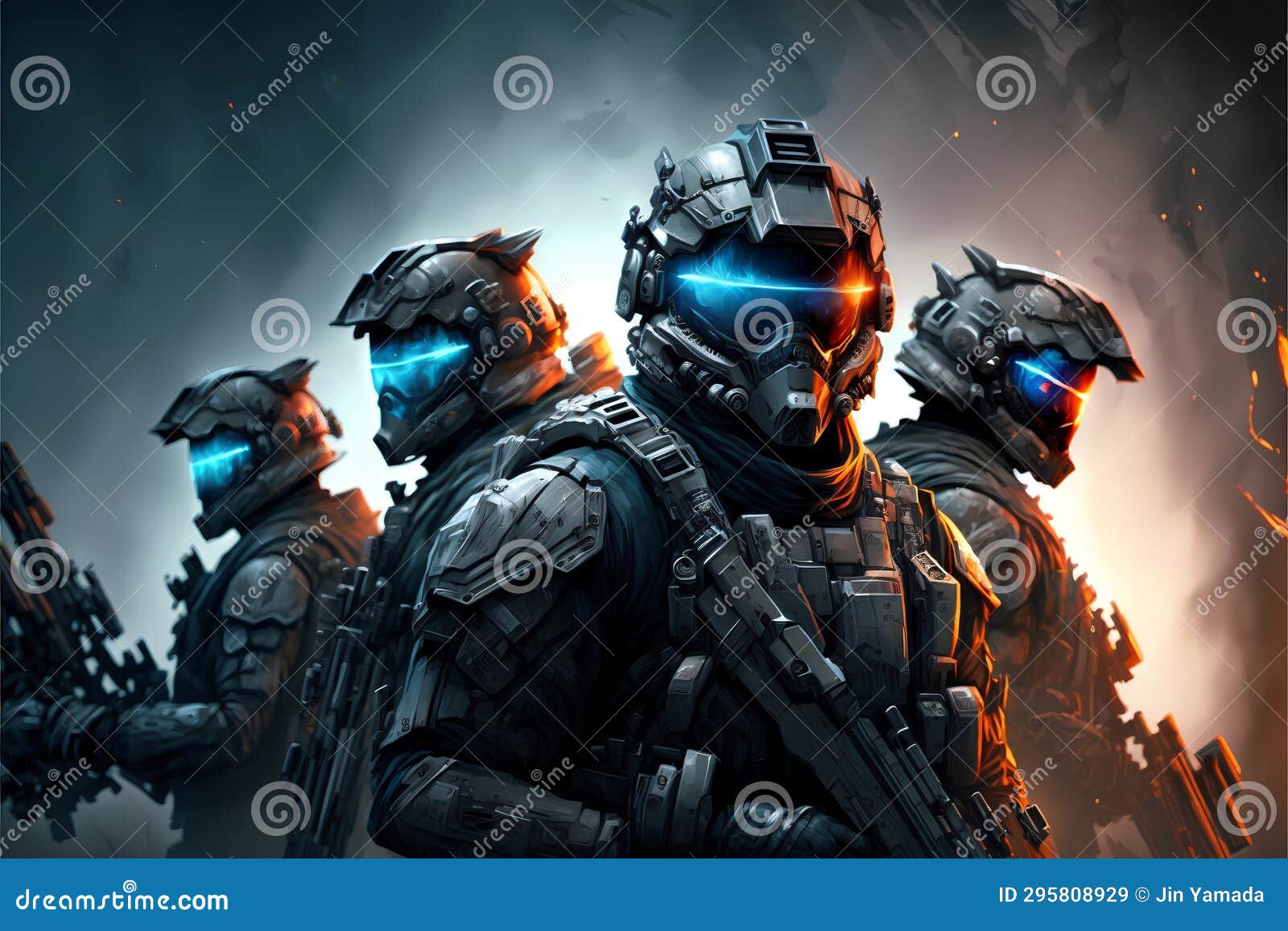 Futuristic Battle Scene with Two Cyborgs, 3d Rendering Stock ...