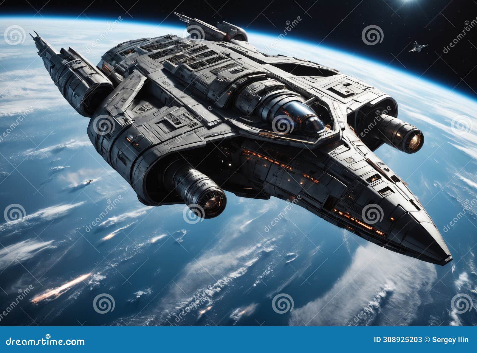Futuristic Battle Spaceship in Space. Generative AI Stock Illustration ...