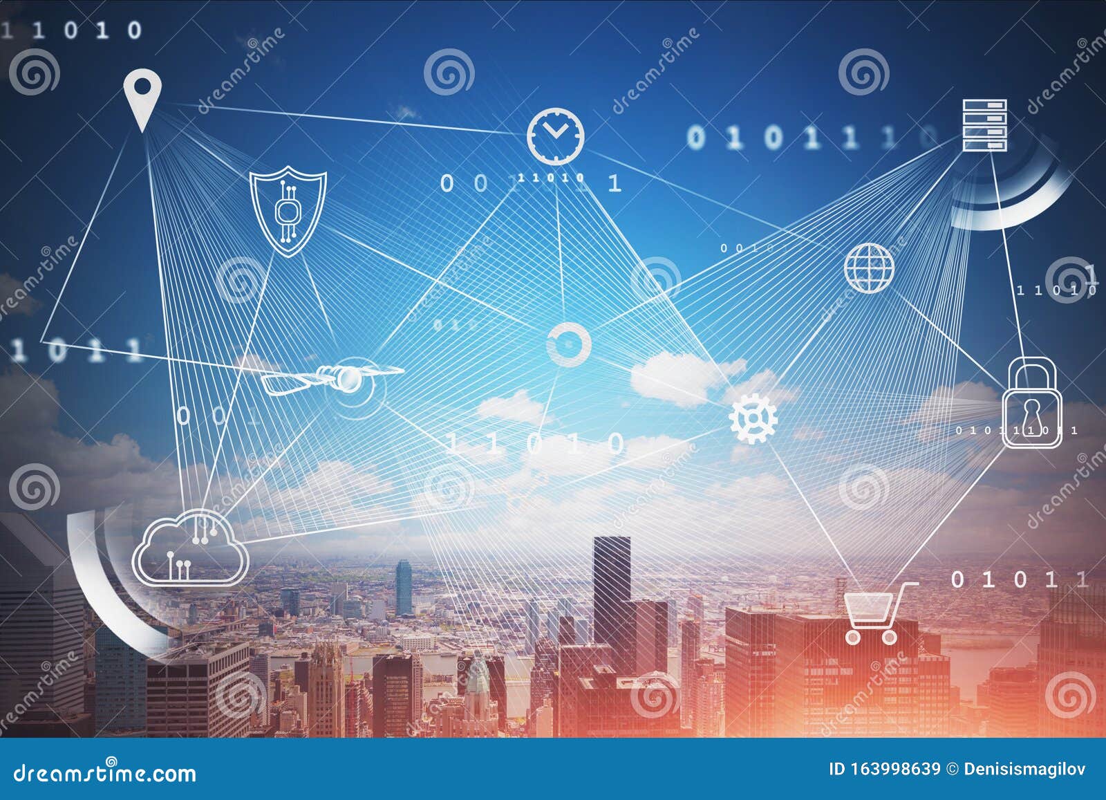 Futuristic Big Data Interface in City Sky Stock Image - Image of ...