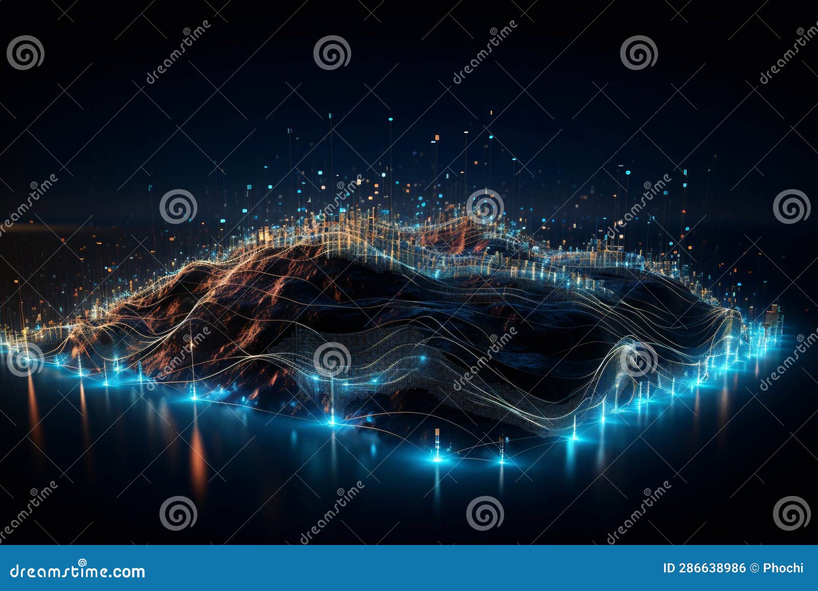 Futuristic Big Data Visualization Wave Connecting Neural Network on ...