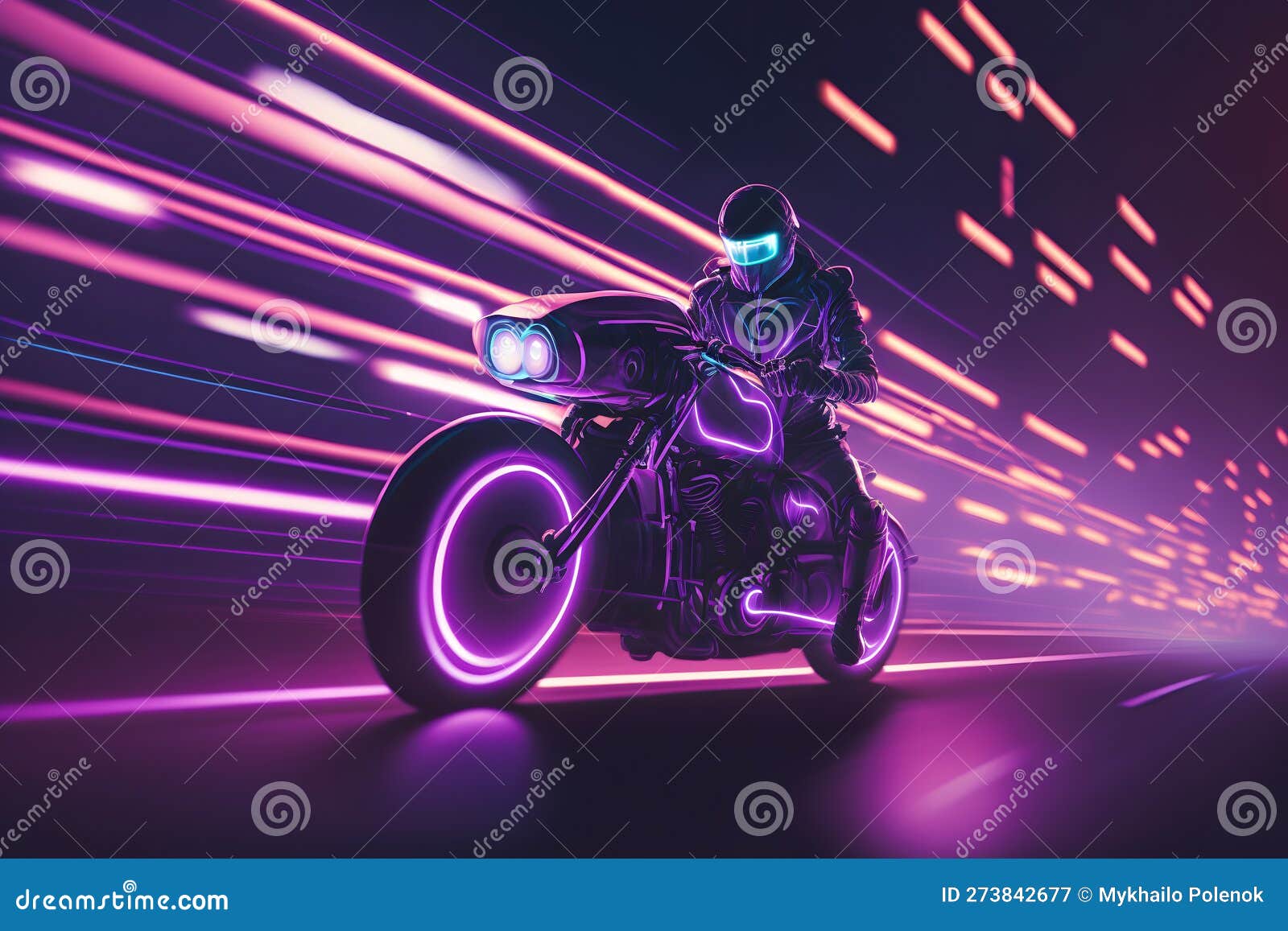 Futuristic Biker on a Retrowave Sunset with a Glitch and High-speed ...