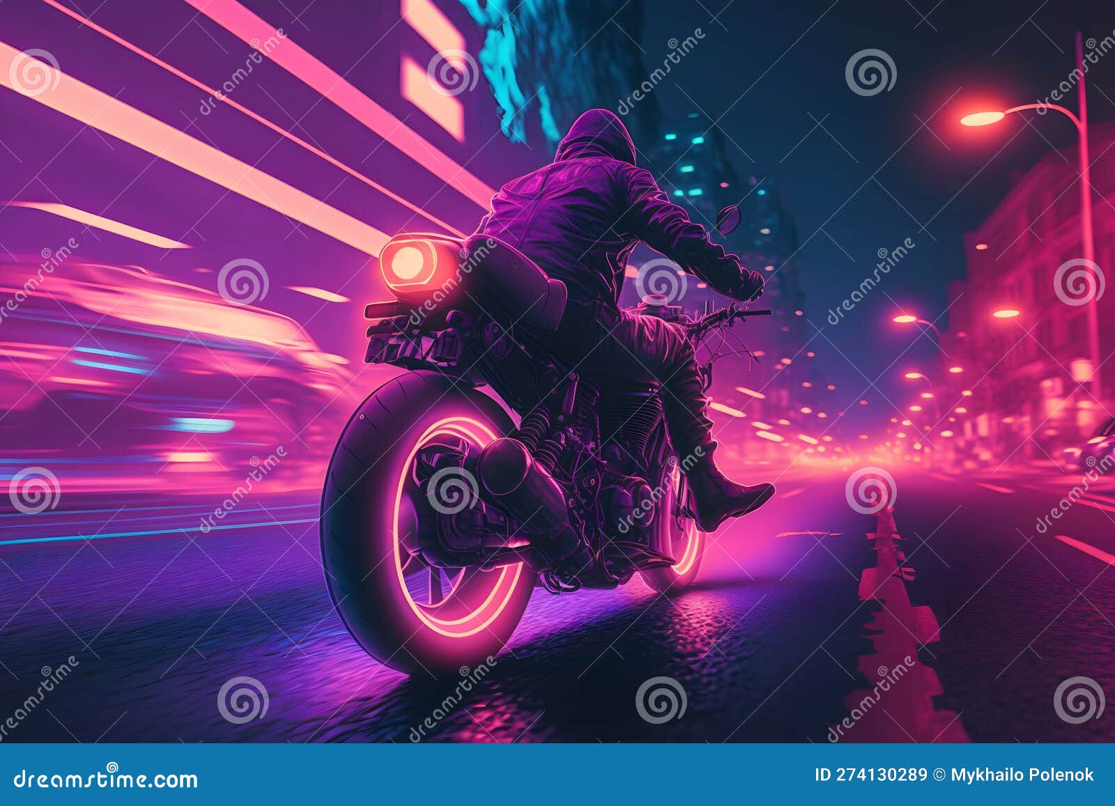 Futuristic Biker on a Retrowave Sunset with a Glitch and High-speed ...