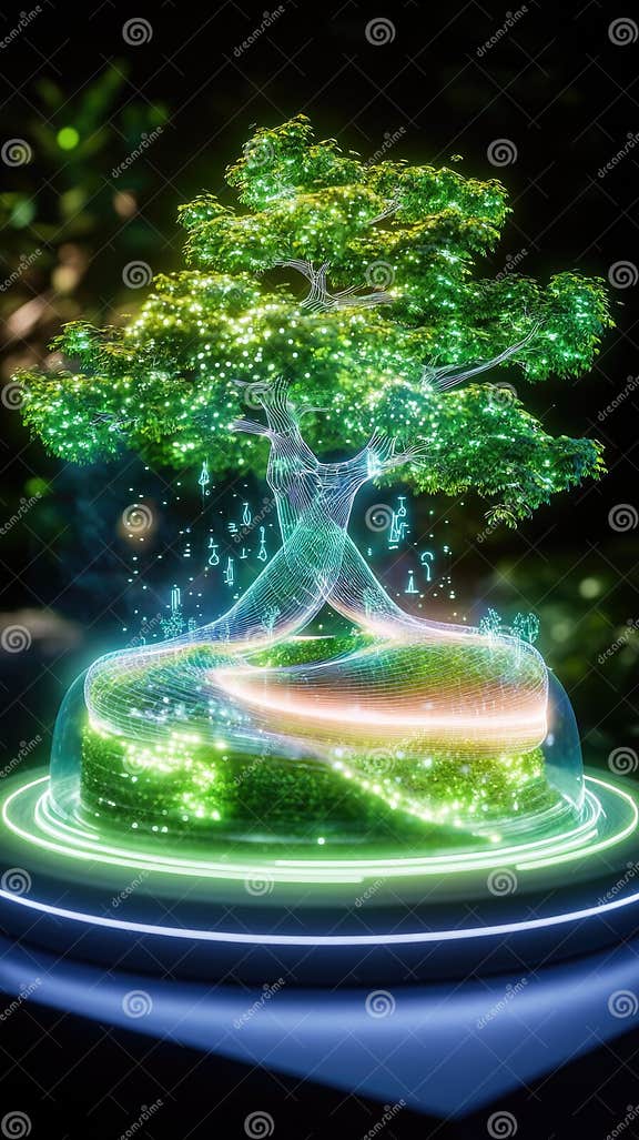 Futuristic Bio Engineered Tree Concept with Glowing Wireframe Display ...