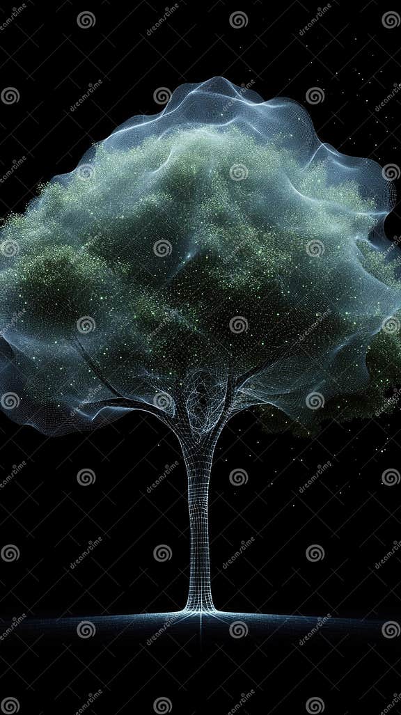 Futuristic Bio Engineered Tree Hologram with Wireframe Design for ...