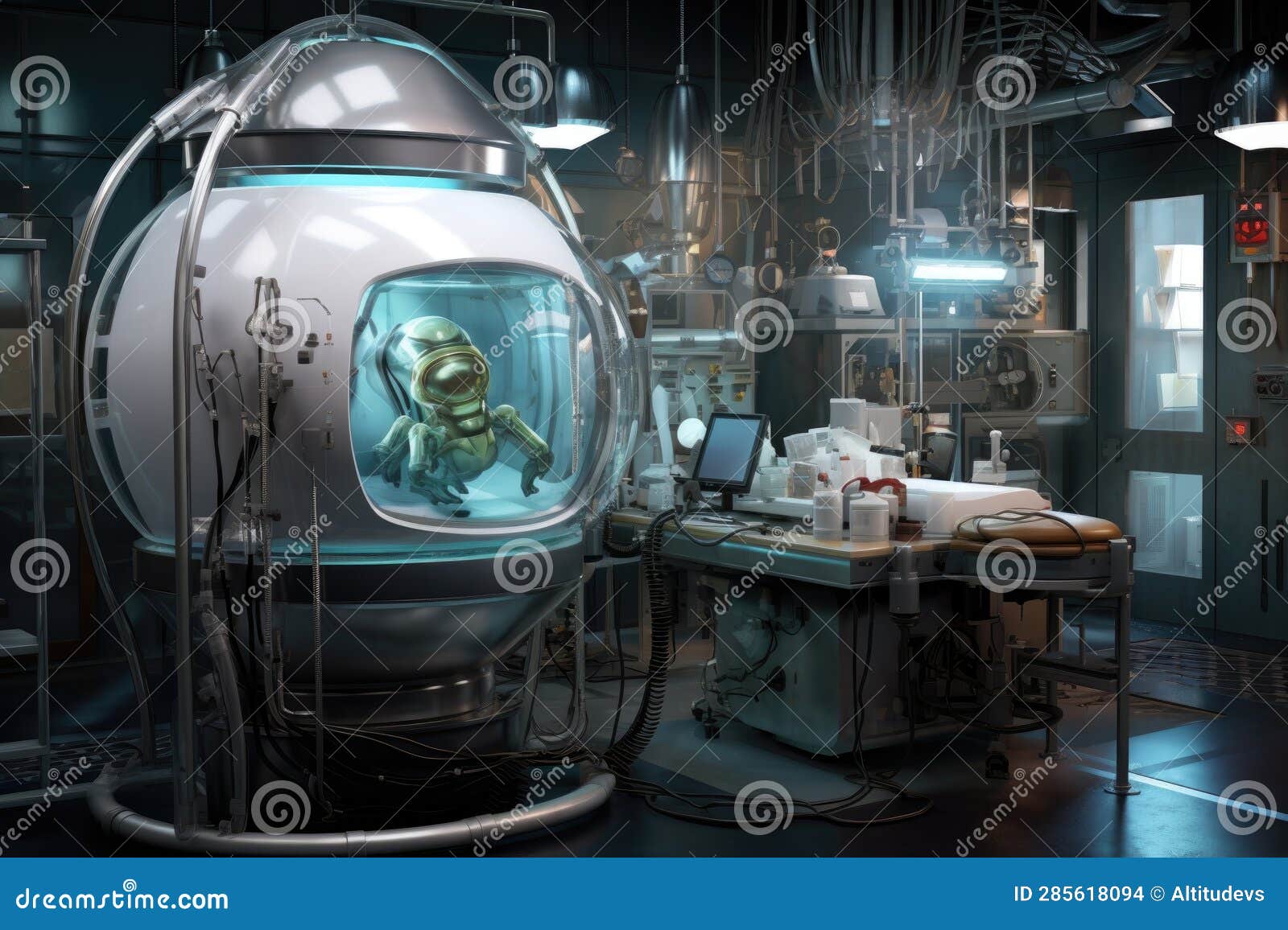 Futuristic Biohybrid Robot in a Laboratory Setting Stock Illustration ...