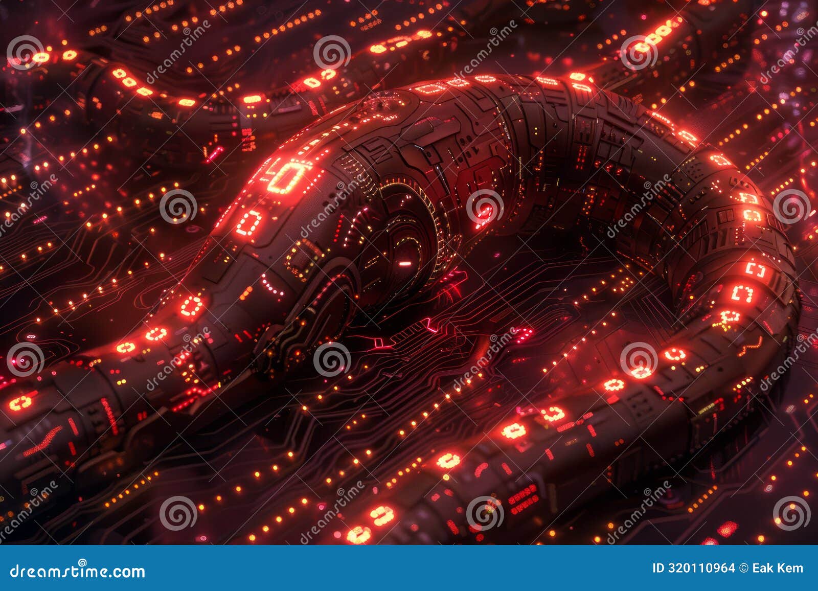 Futuristic Robotic Serpent Navigating Neon Circuit Board in an Advanced ...