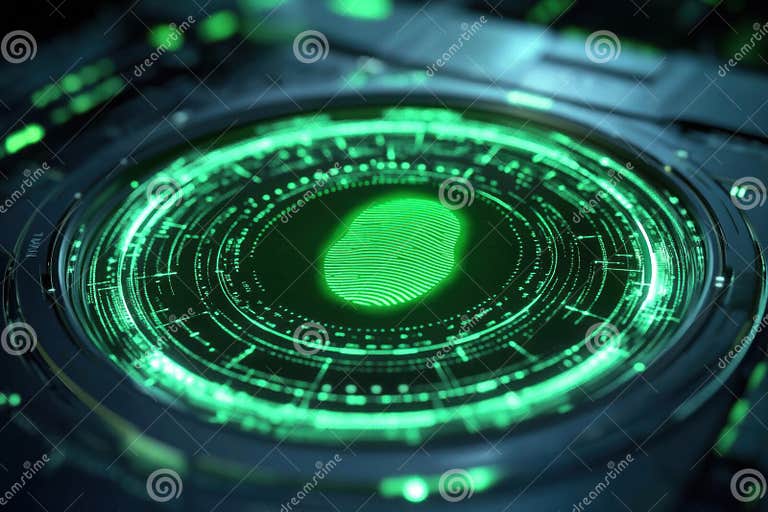 Futuristic Biometric Authentication, Green Fingerprint Scan on Sci-Fi ...