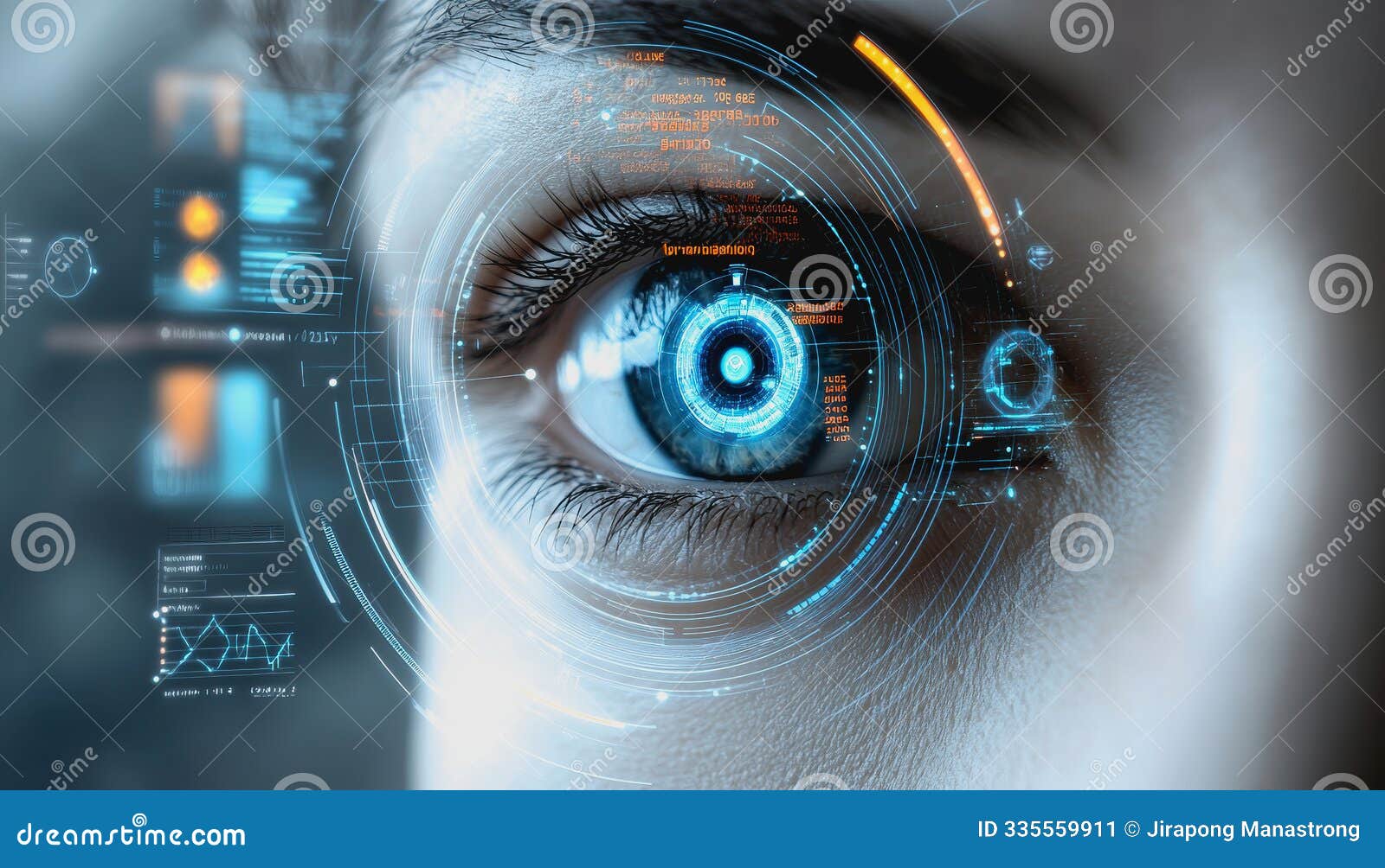 Futuristic Biometric Eye with Holographic HUD, Data Overlays, and ...