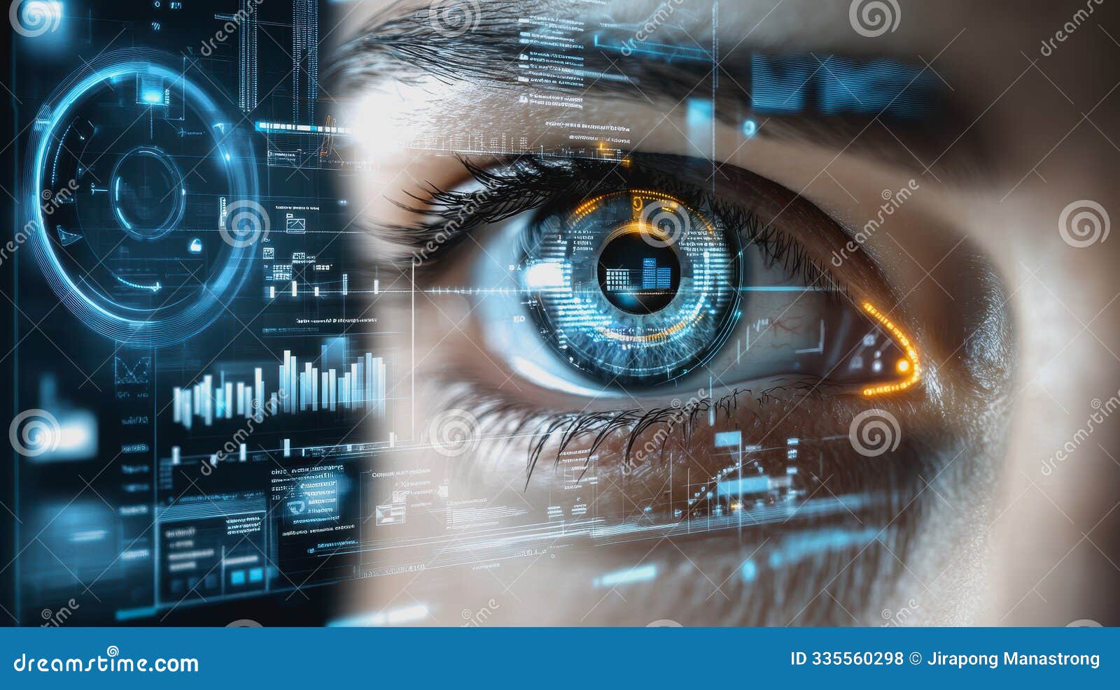 Futuristic Biometric Eye with Holographic HUD, Data Overlays, and ...
