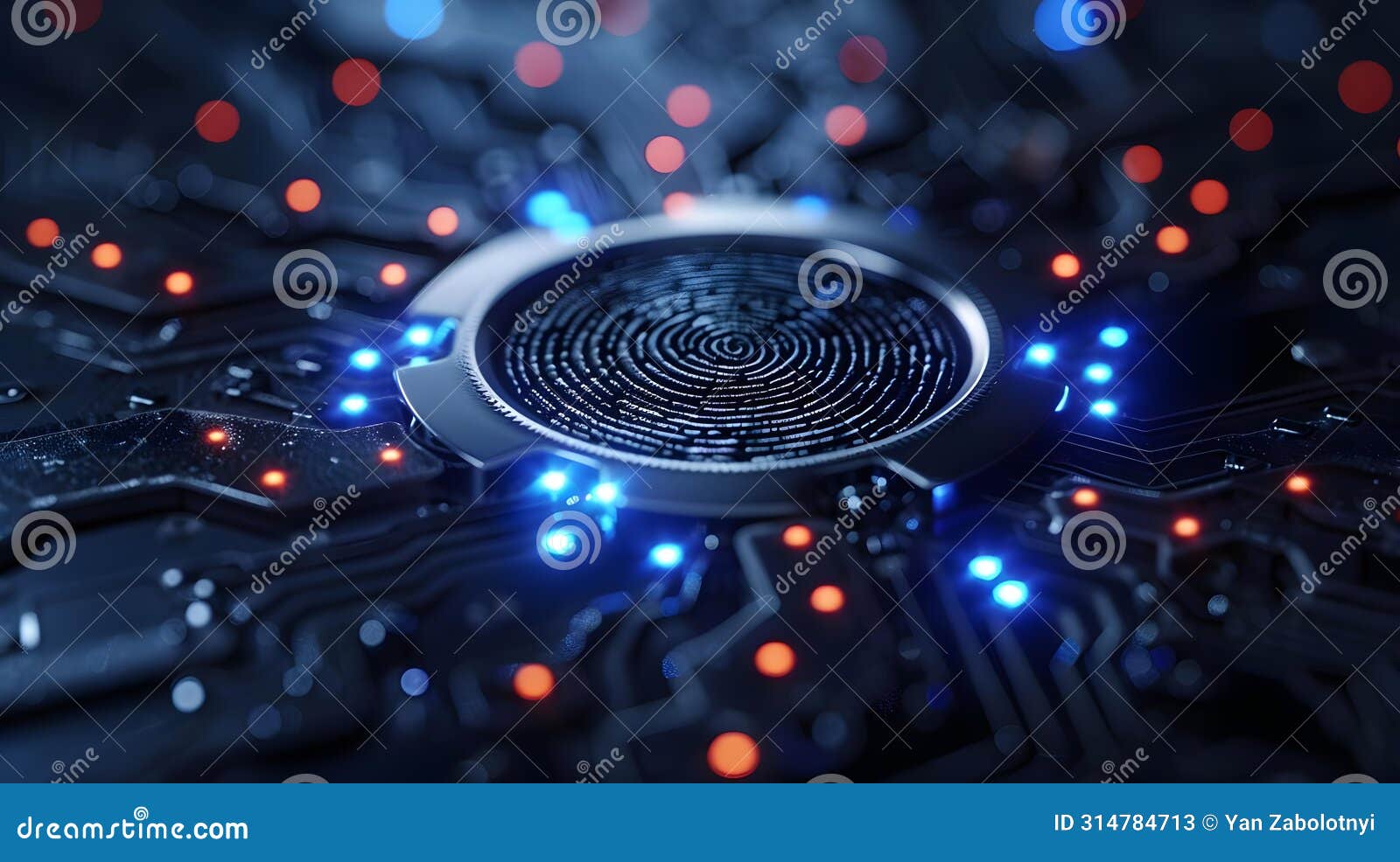 Futuristic Biometric Fingerprint Tech on Circuit. Concept Futuristic ...