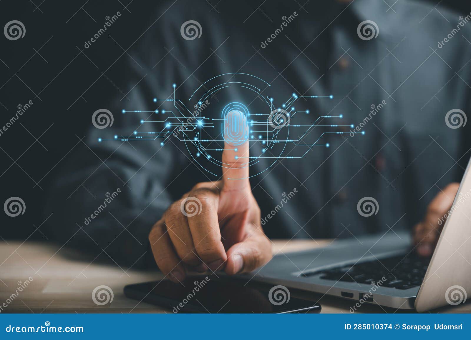 Futuristic Biometric Identification Fingerprint Scanner Providing Secure Access To Personal ...