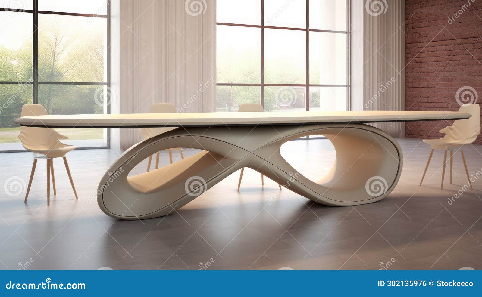 Futuristic Biomorphic Dining Table with Curved Base Stock Illustration ...