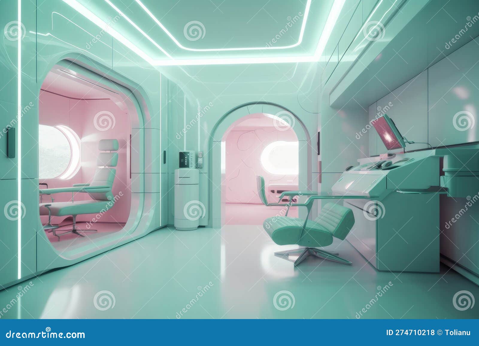 Futuristic Bionic Design with Mint Green and Blush Pink Accents Stock ...