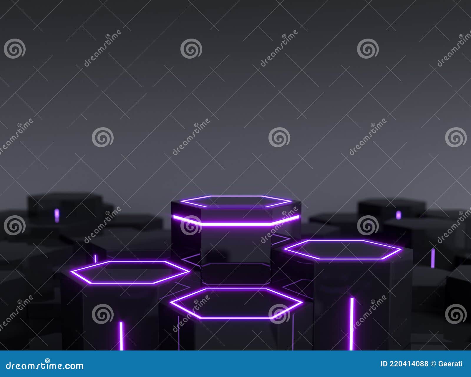 Futuristic Black Hexagonal Sci-fi Pedestal With Purple Neon Light For ...