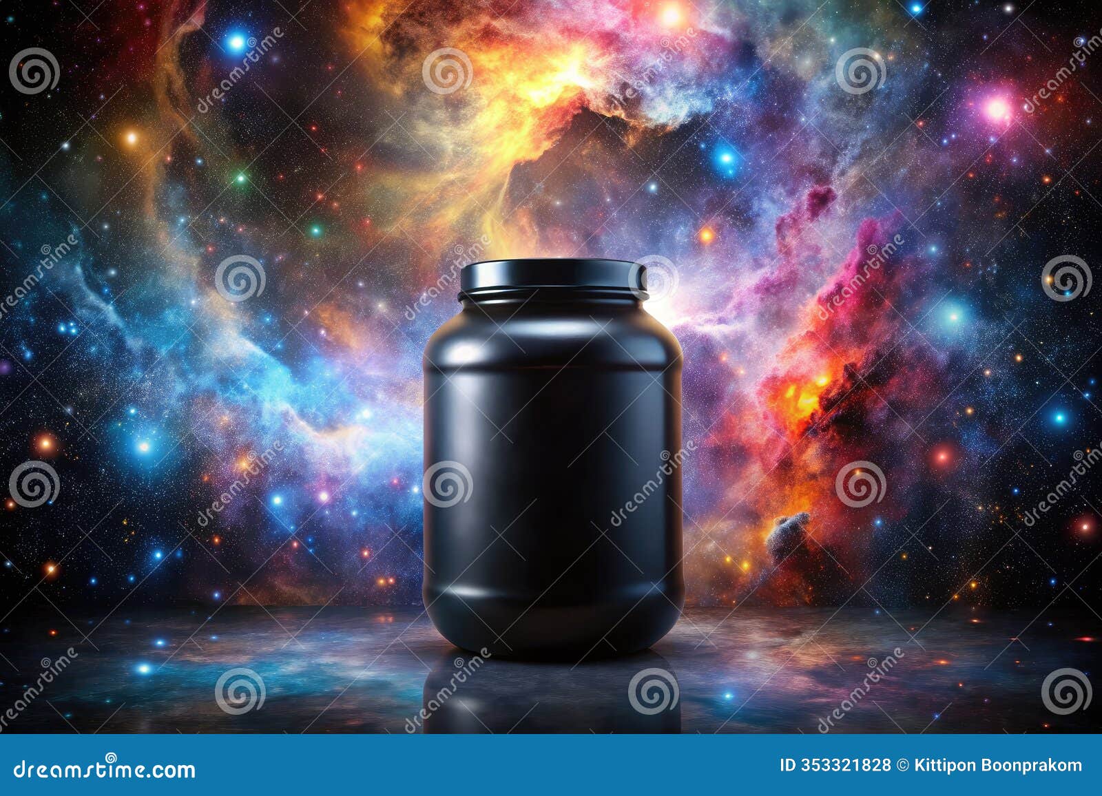 Futuristic Black Protein Container Immersed in a Cosmic Nebula Stunning ...