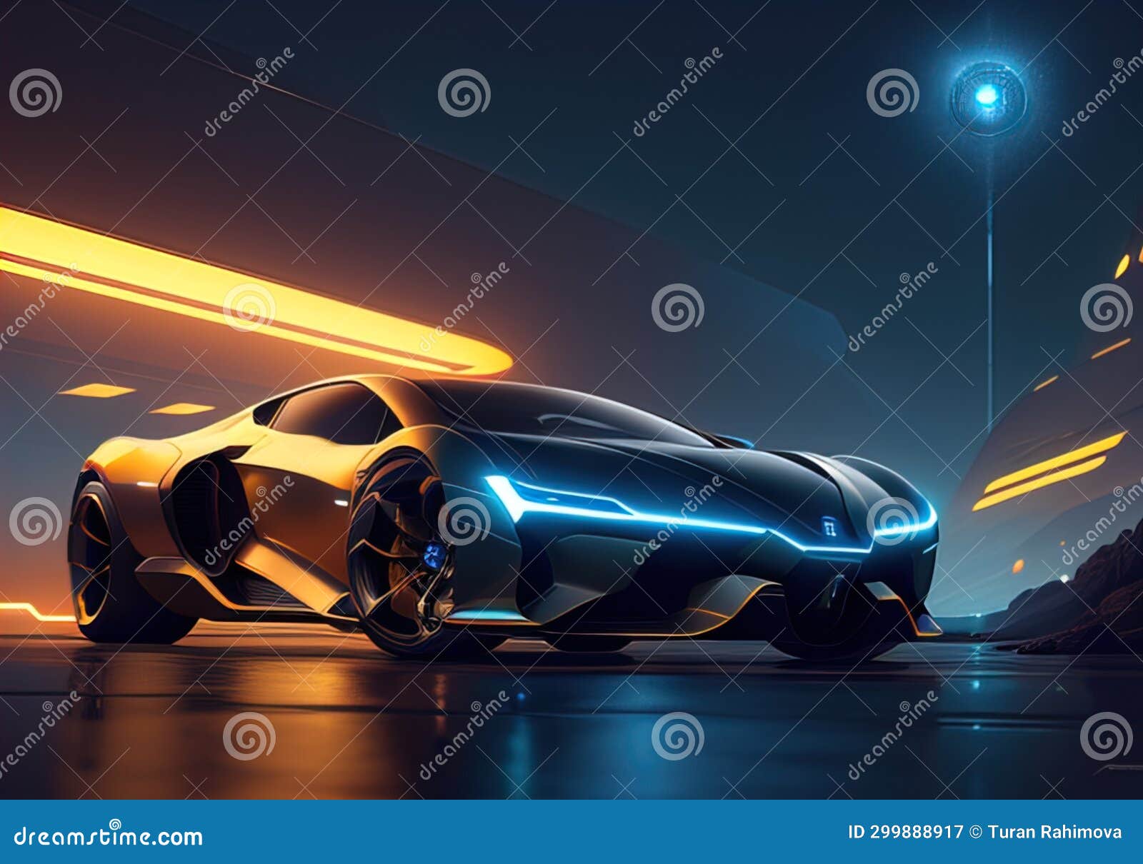 Futuristic Black Sports Car in Neon Light. Ai Generative Stock ...
