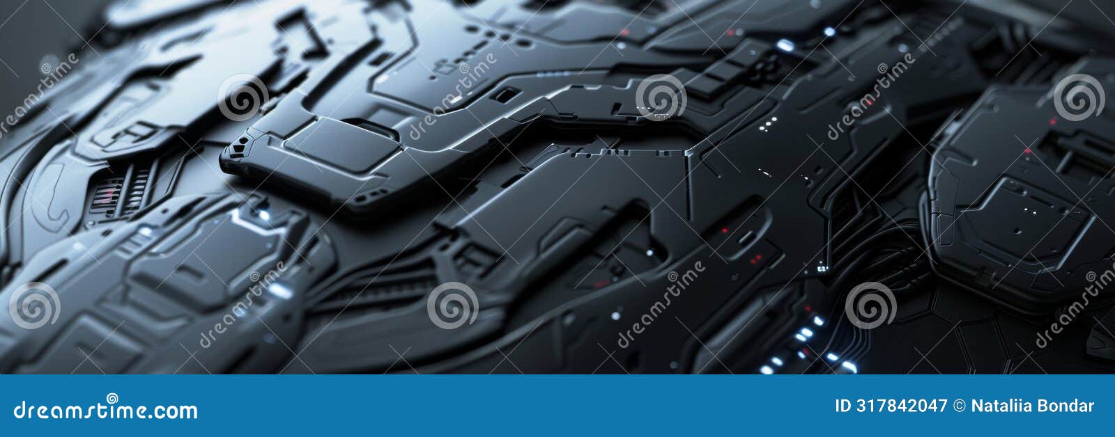Futuristic Black Tech Panel. Dark Technology Surface with Detailed ...