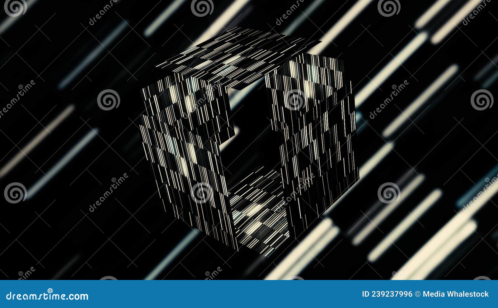 Futuristic Black and White Cube. Motion. Shimmering Striped Cube in ...