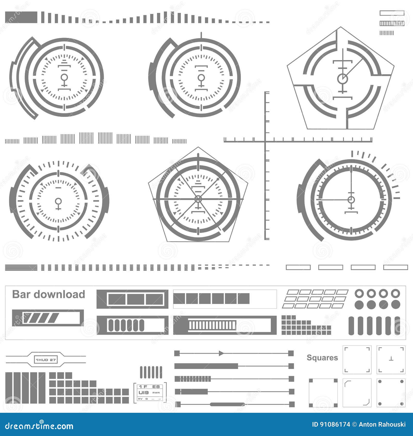 Futuristic Black and White HUD, Virtual Touch User Interface in Flat ...
