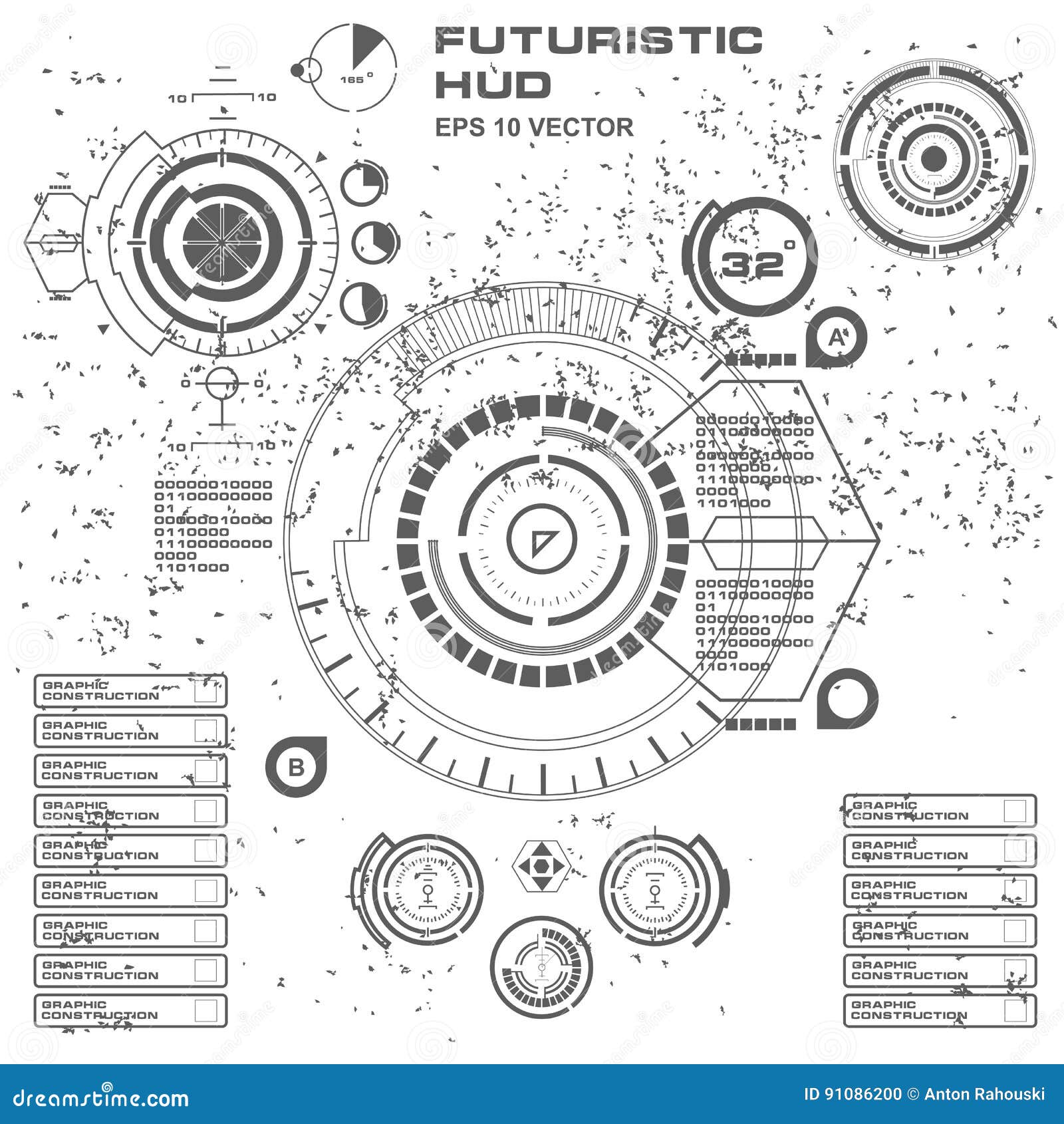 Futuristic Black and White HUD, Virtual Touch User Interface in Flat ...