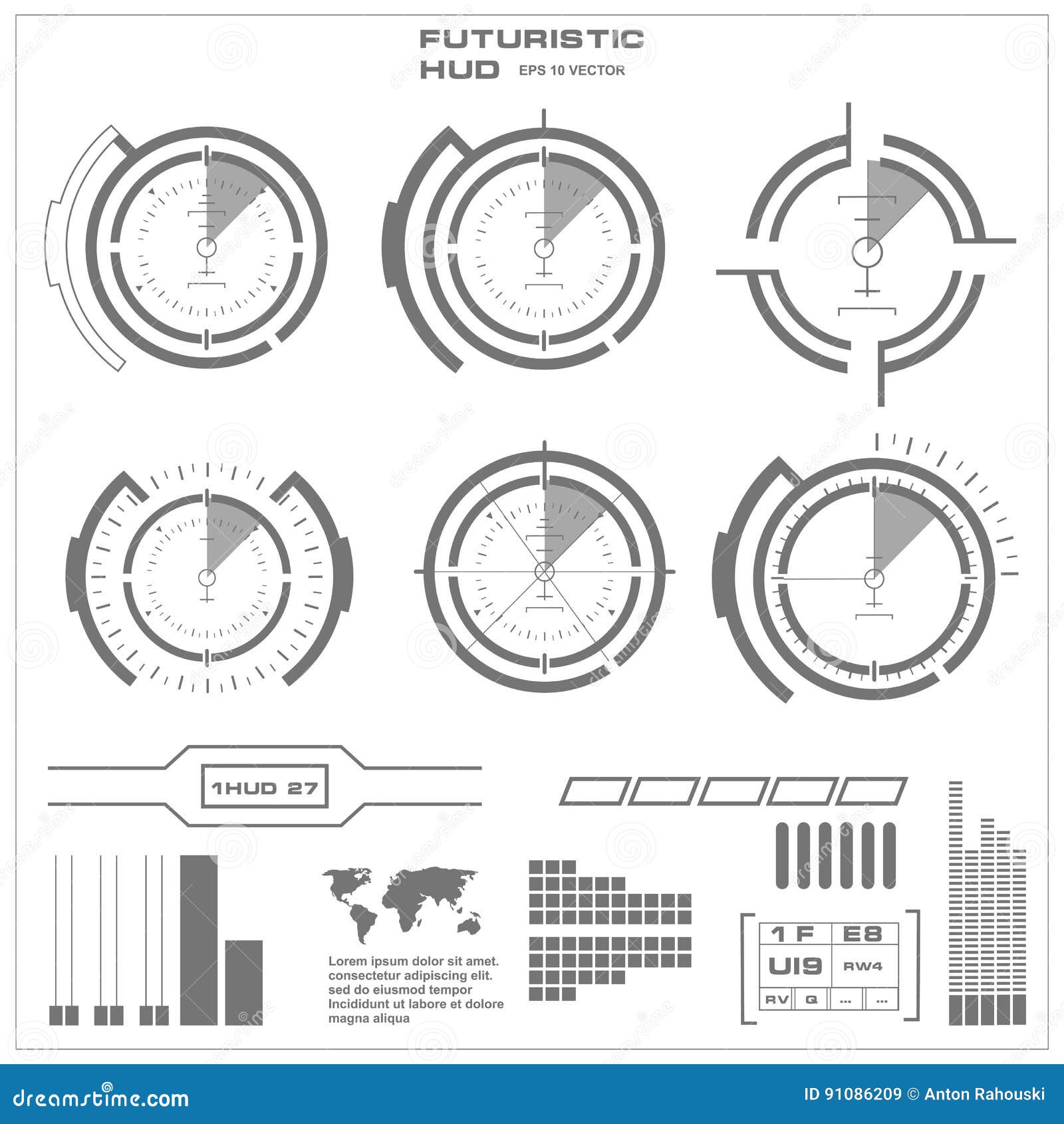 Futuristic Black and White HUD, Virtual Touch User Interface in Flat ...