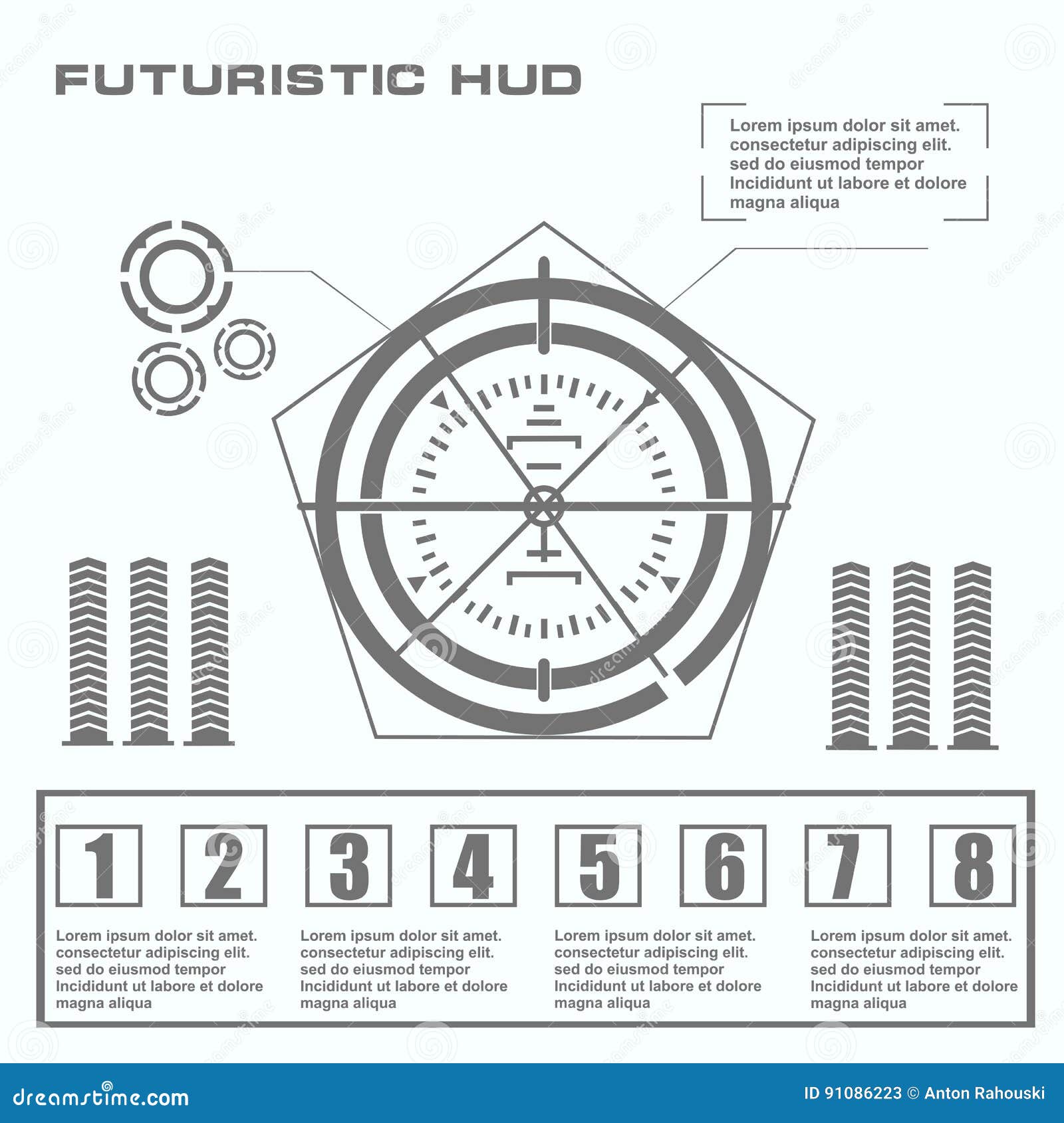 Futuristic Black and White HUD, Virtual Touch User Interface in Flat ...