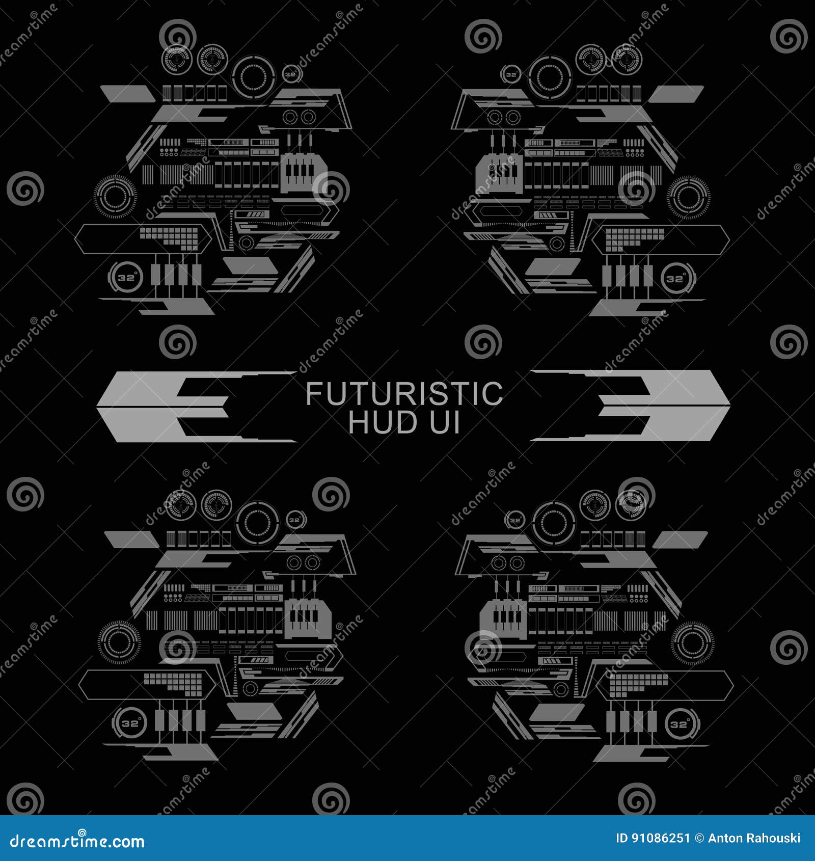 Futuristic Black and White HUD, Virtual Touch User Interface in Flat ...