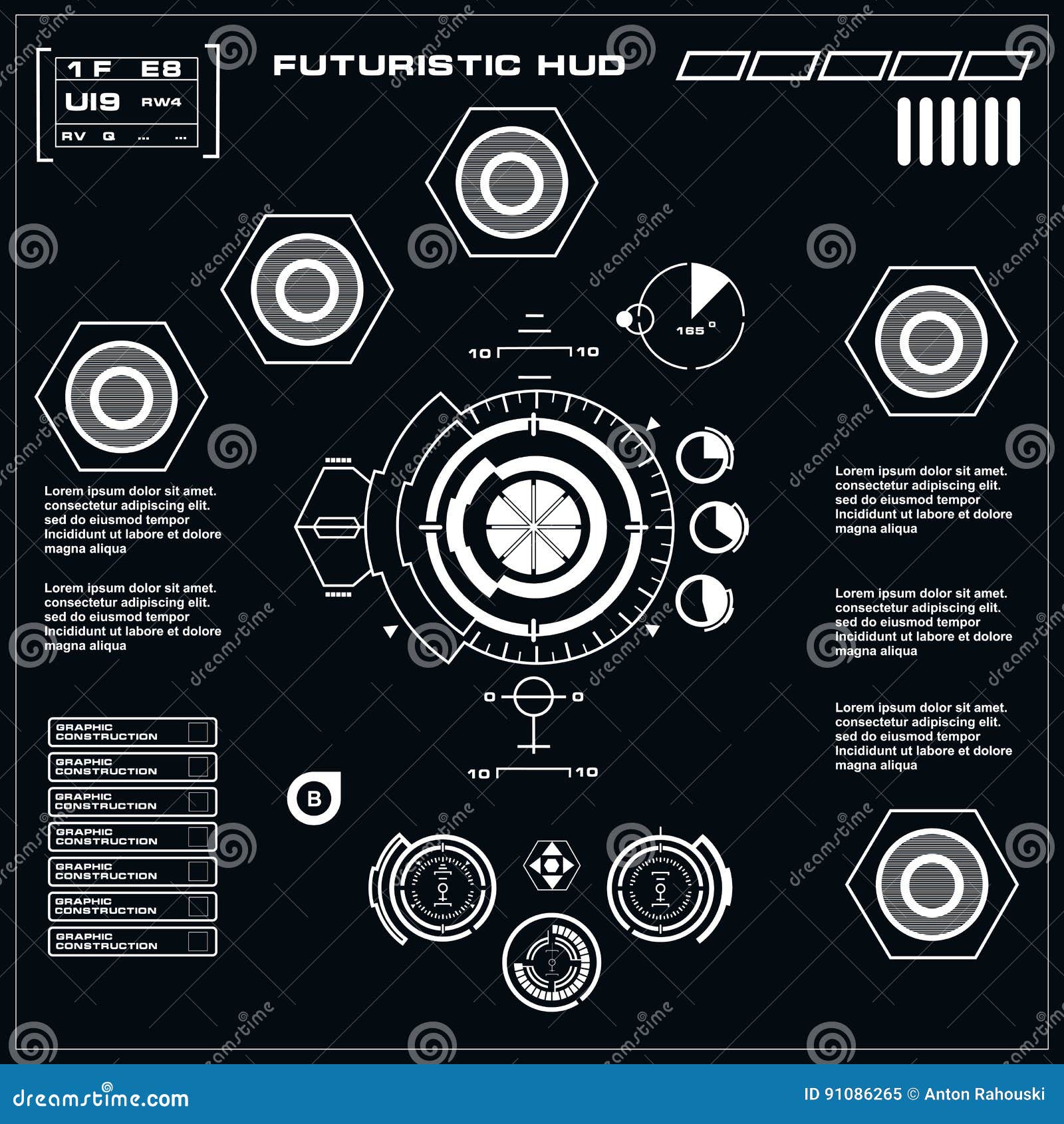 Futuristic Black and White HUD, Virtual Touch User Interface in Flat ...