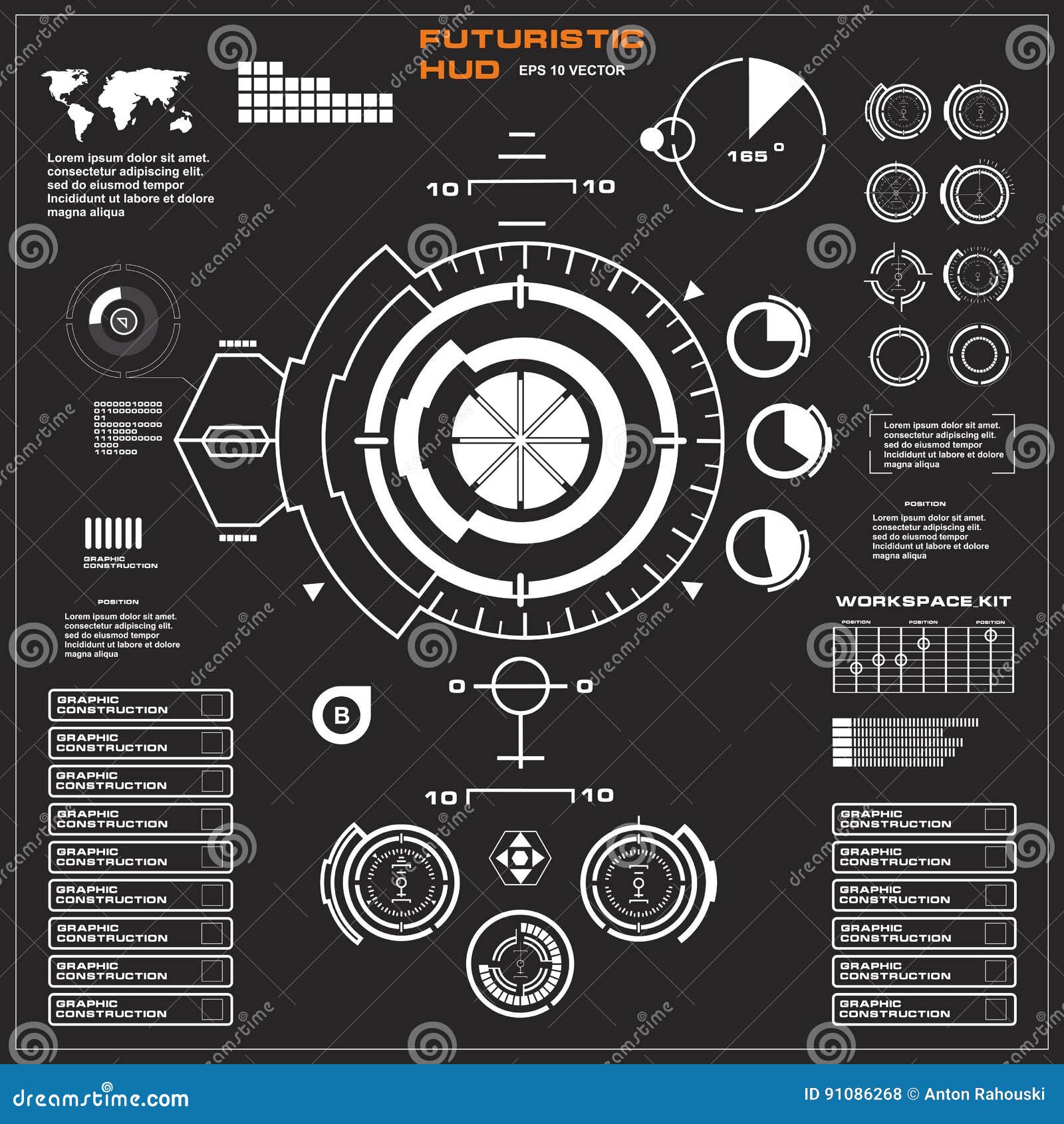 Futuristic Black and White HUD, Virtual Touch User Interface in Flat Design Stock Illustration ...