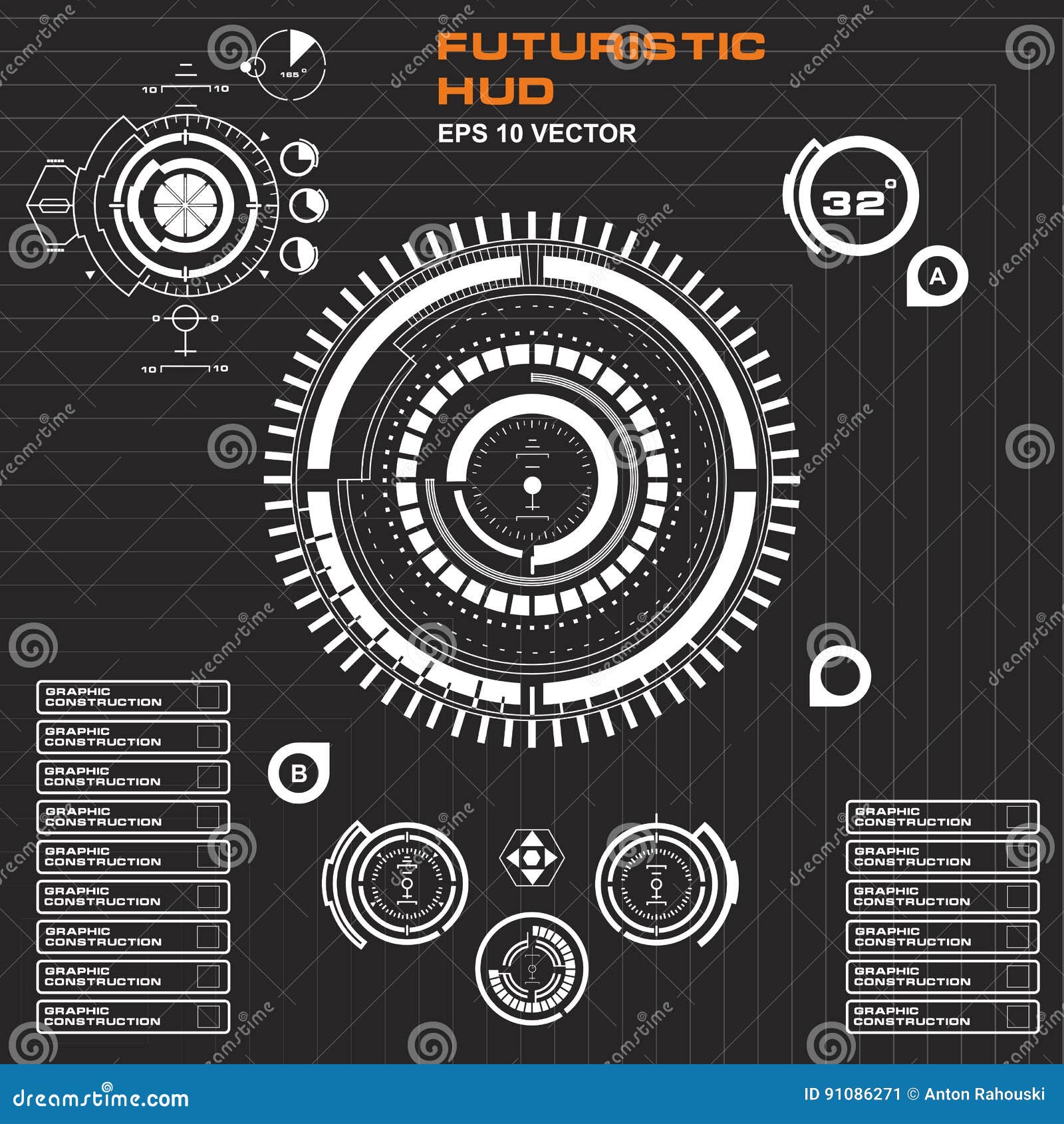 Futuristic Black and White HUD, Virtual Touch User Interface in Flat ...