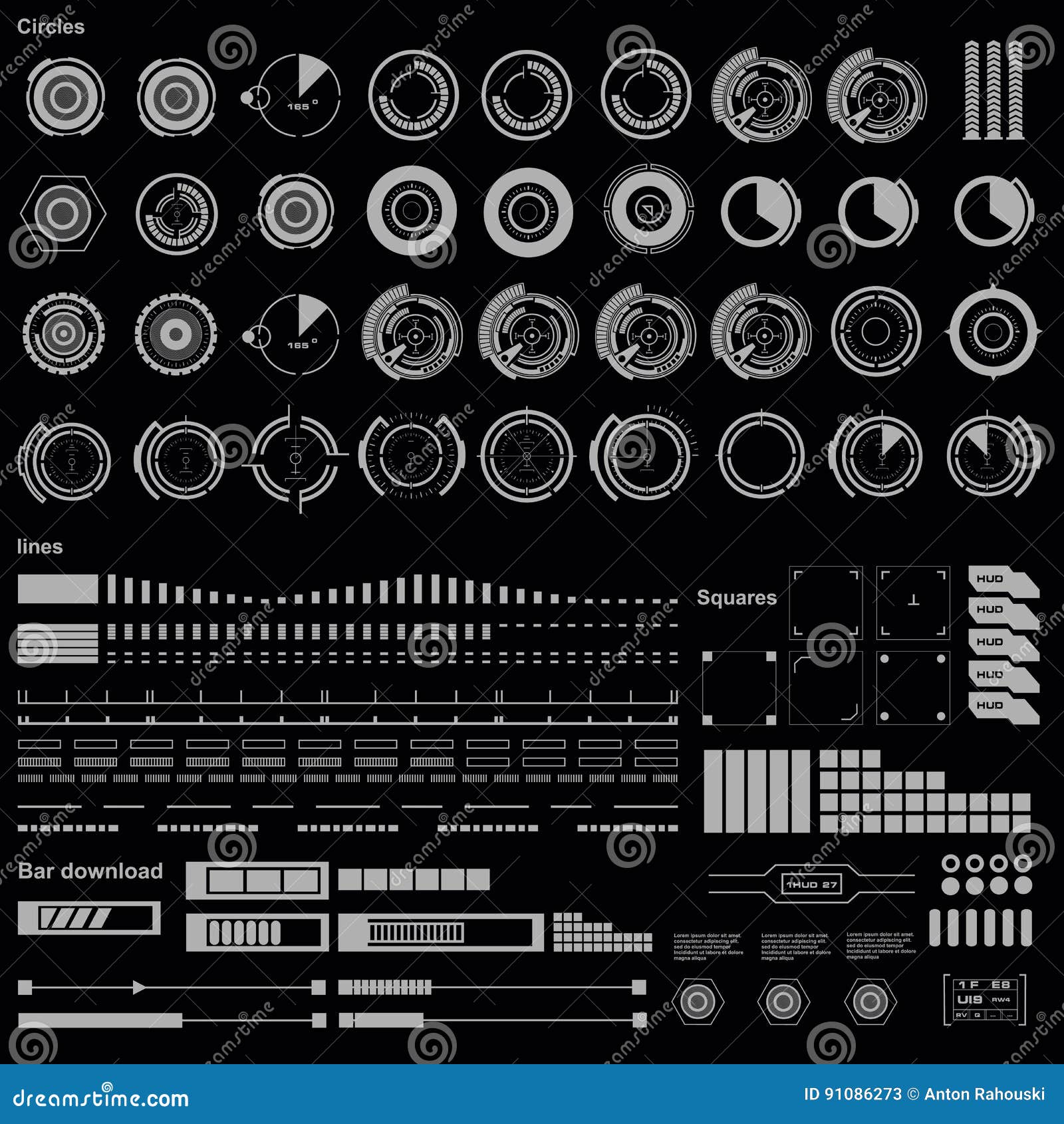 Futuristic Black and White HUD, Virtual Touch User Interface in Flat ...