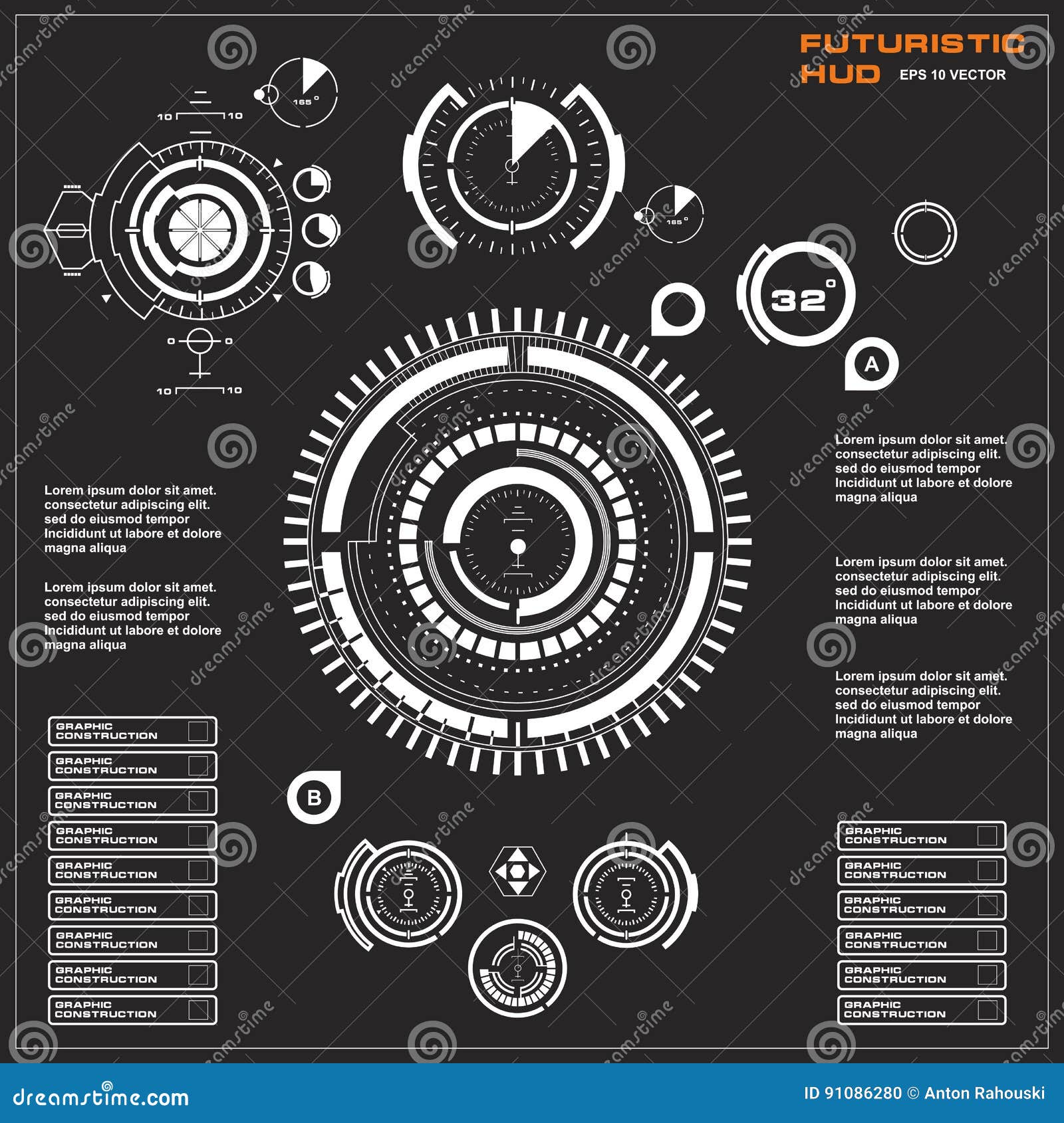 Futuristic Black and White HUD, Virtual Touch User Interface in Flat ...