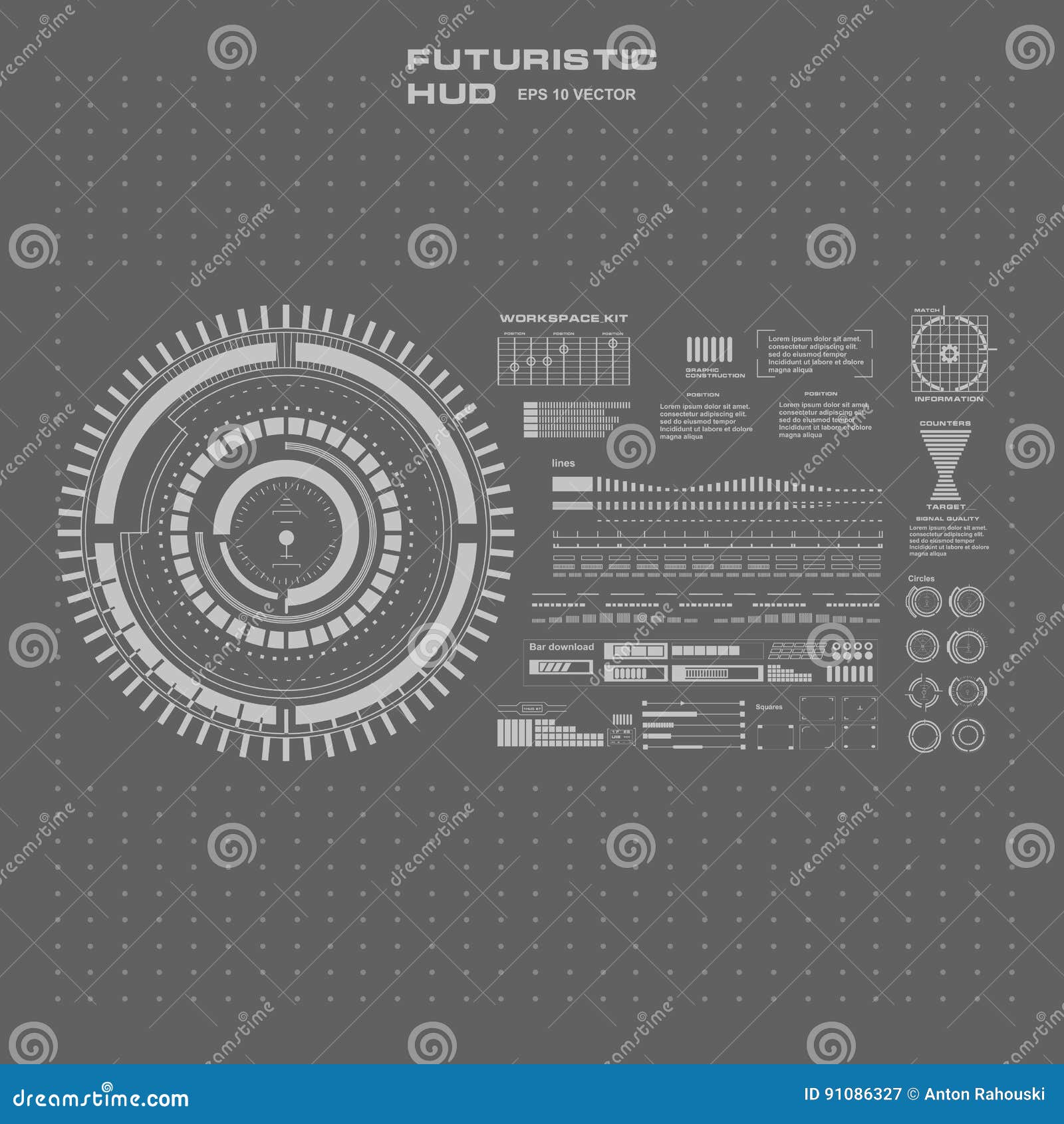 Futuristic Black and White HUD, Virtual Touch User Interface in Flat ...