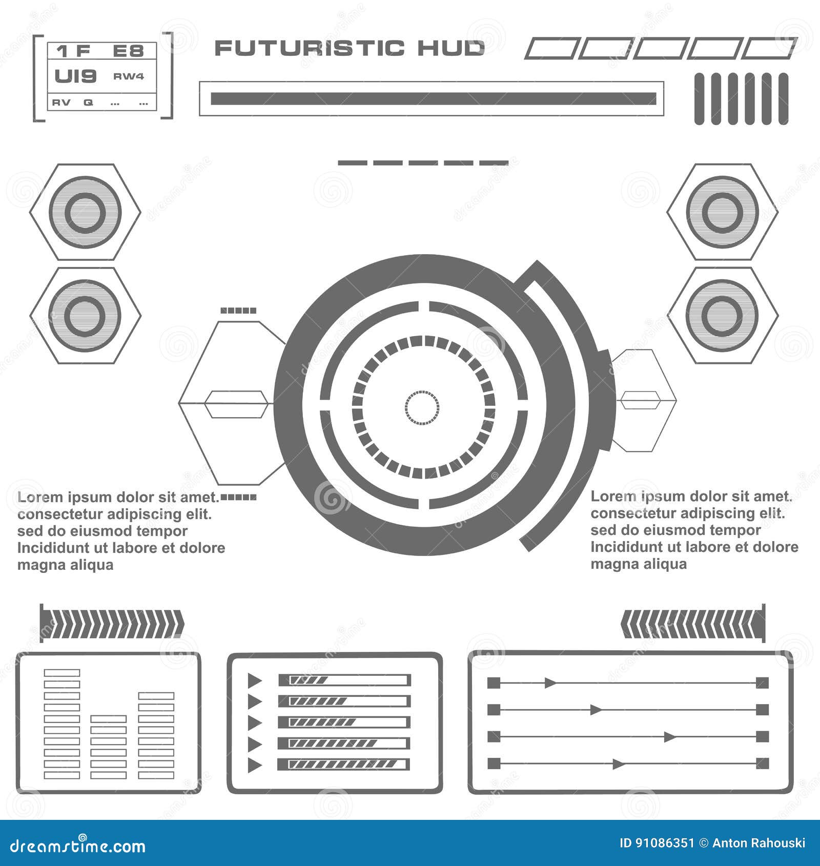 Futuristic Black and White HUD, Virtual Touch User Interface in Flat ...