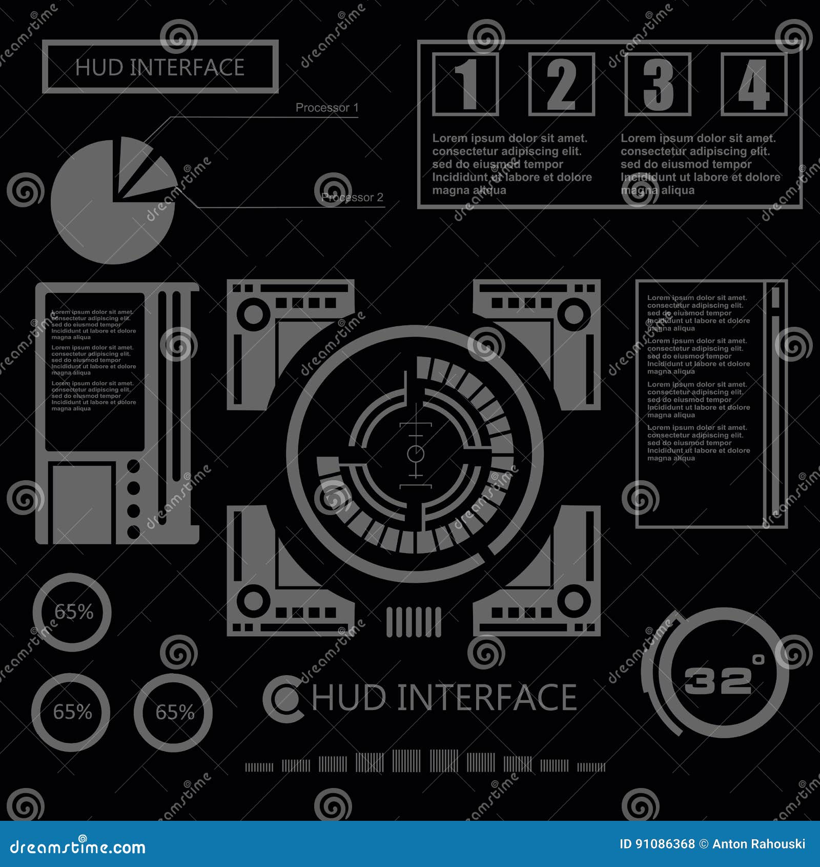 Futuristic Black and White HUD, Virtual Touch User Interface in Flat ...