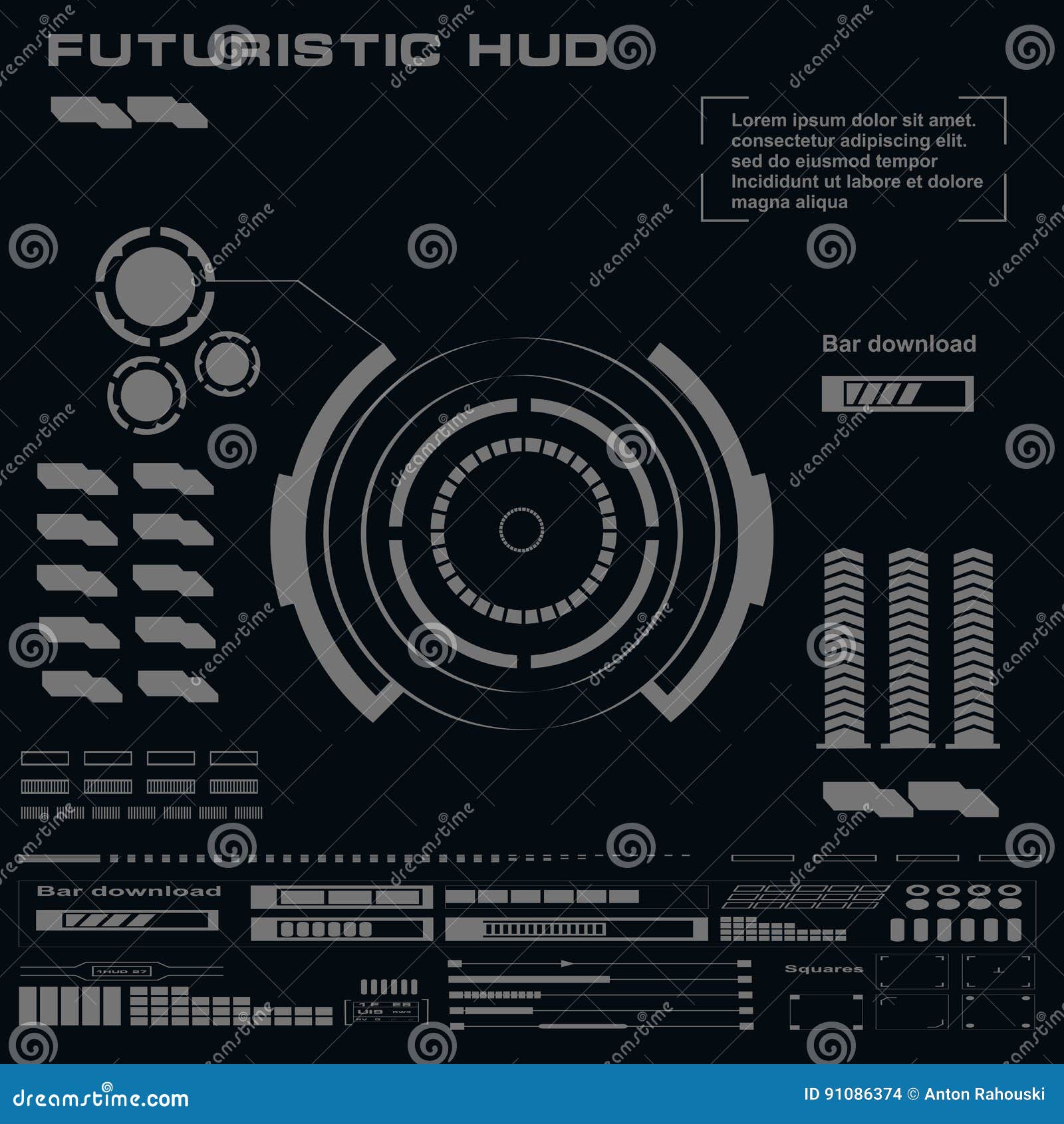 Futuristic Black and White HUD, Virtual Touch User Interface in Flat ...