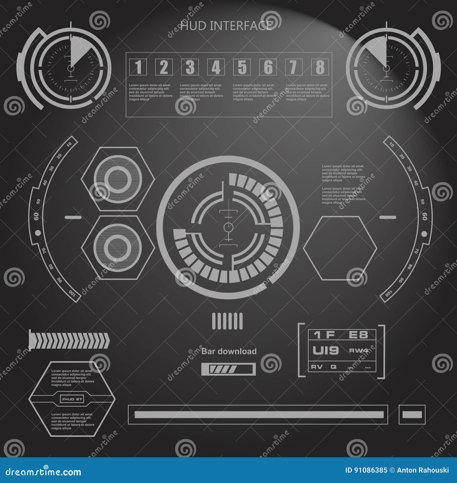 Futuristic Black and White HUD, Virtual Touch User Interface in Flat ...