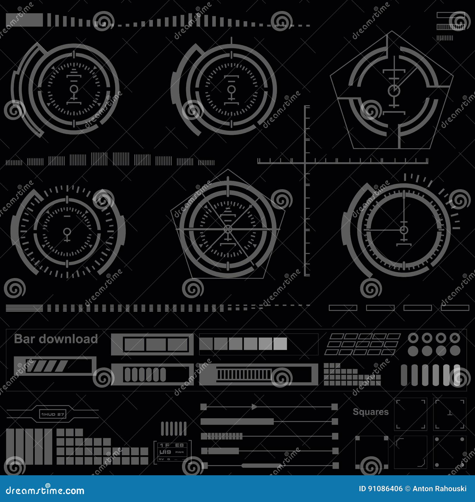 Futuristic Black and White HUD, Virtual Touch User Interface in Flat ...